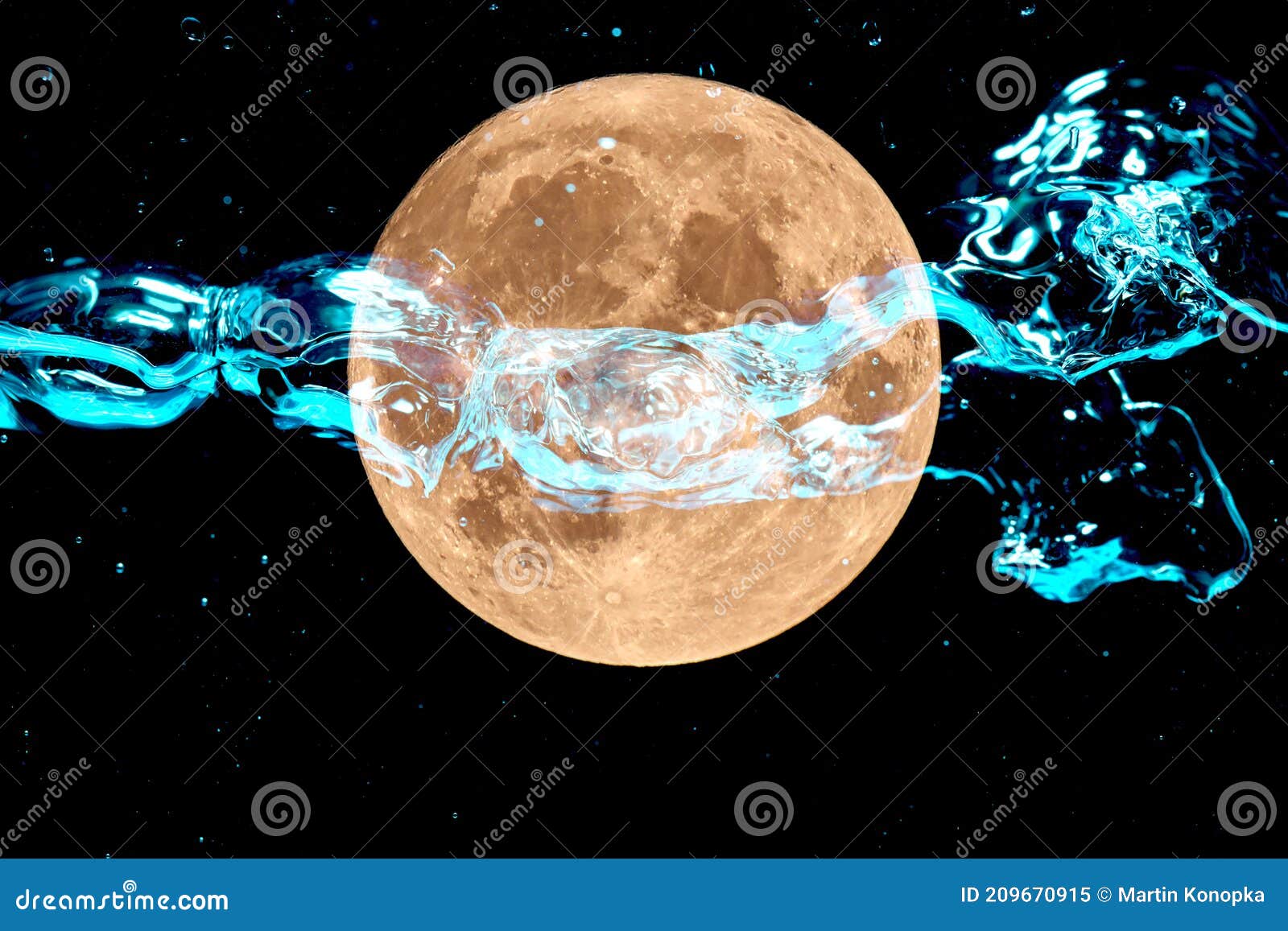 Moon and Water stock image. Image of golden, drop, liquid - 209670915