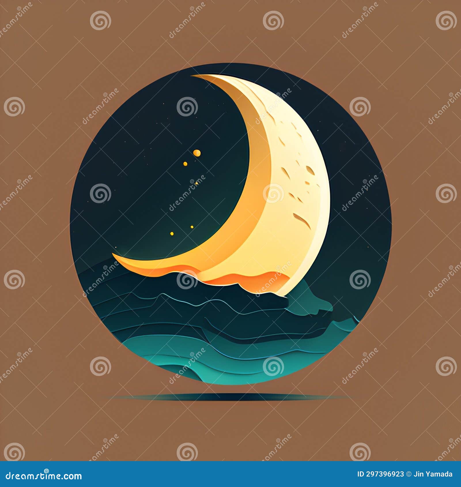 Moon and Waves in the Night Sky. Vector Illustration in Flat Style ...