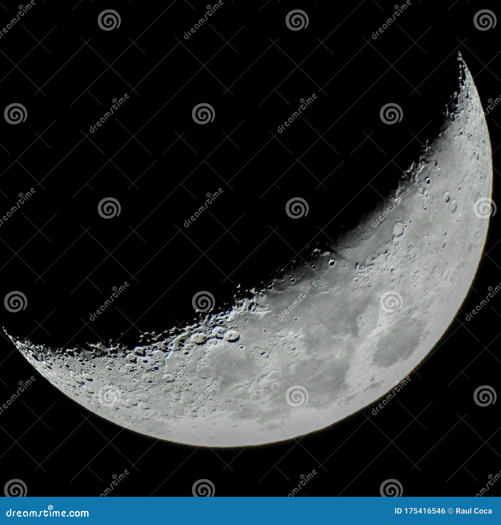 Moon in Waxing Crescent Partially Illuminated Stock Photo - Image of ...