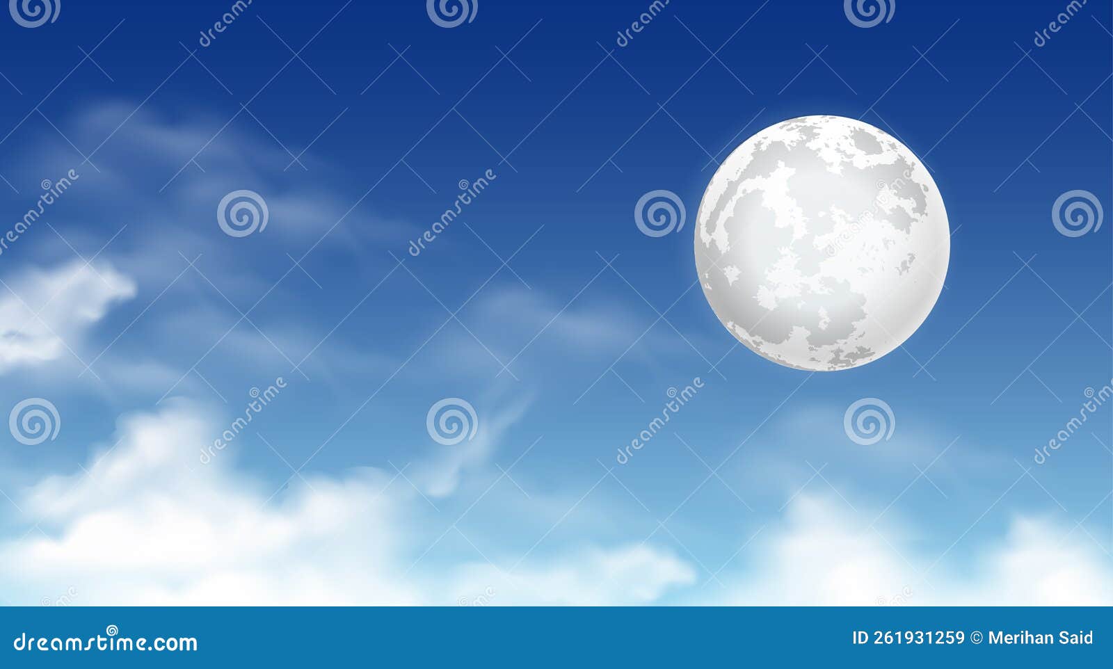 Moon in White Clouds Sky Background. Stock Vector - Illustration of ...