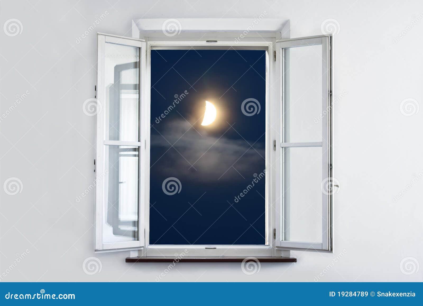 The moon at the window stock image. Image of night, open - 19284789