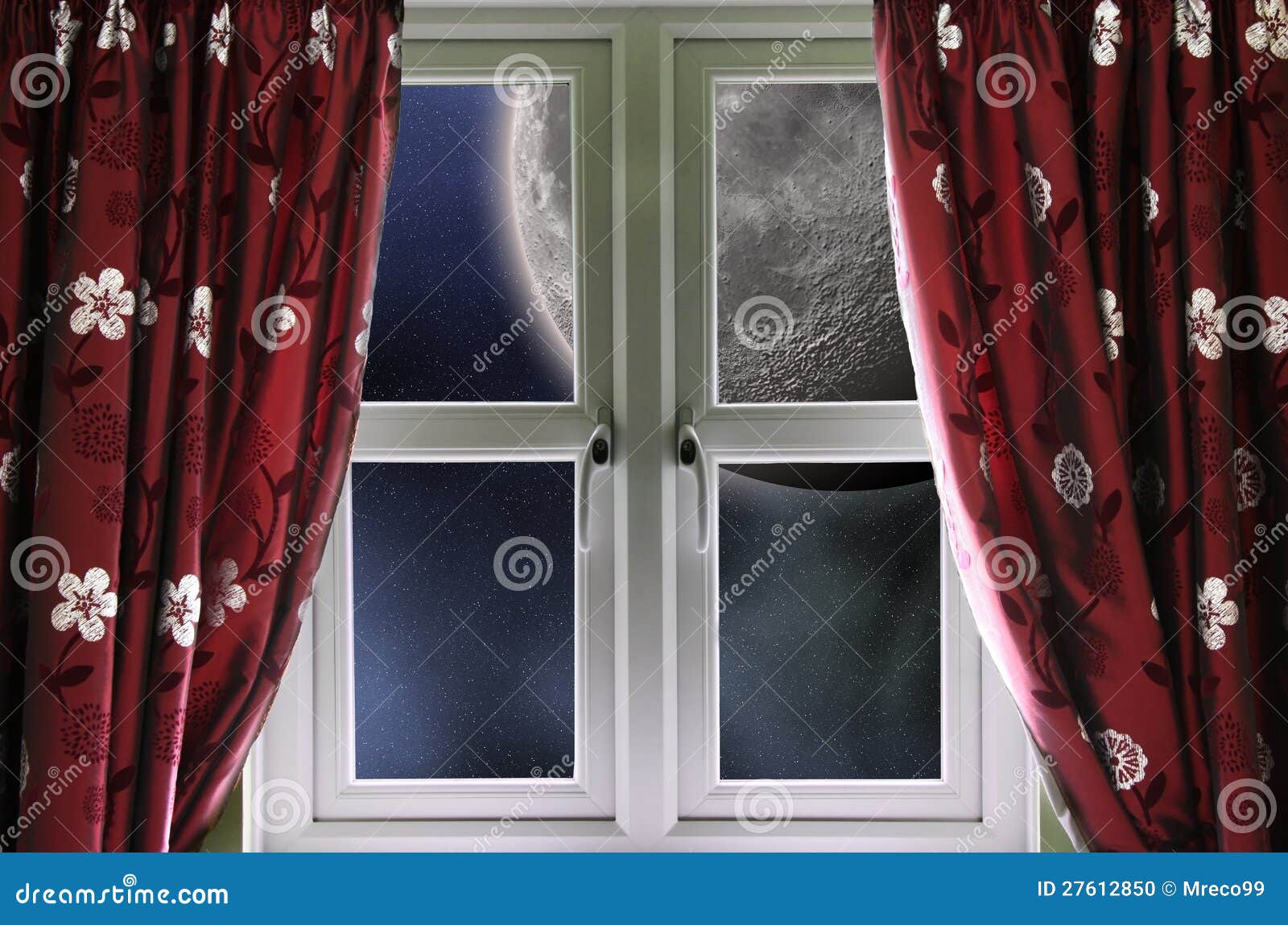 Moon through a window stock photo. Image of glass, drapes - 27612850
