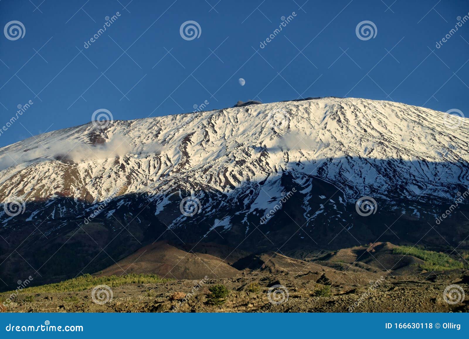 Moon and Winter Etna Mount, Sicily Stock Photo - Image of mount ...