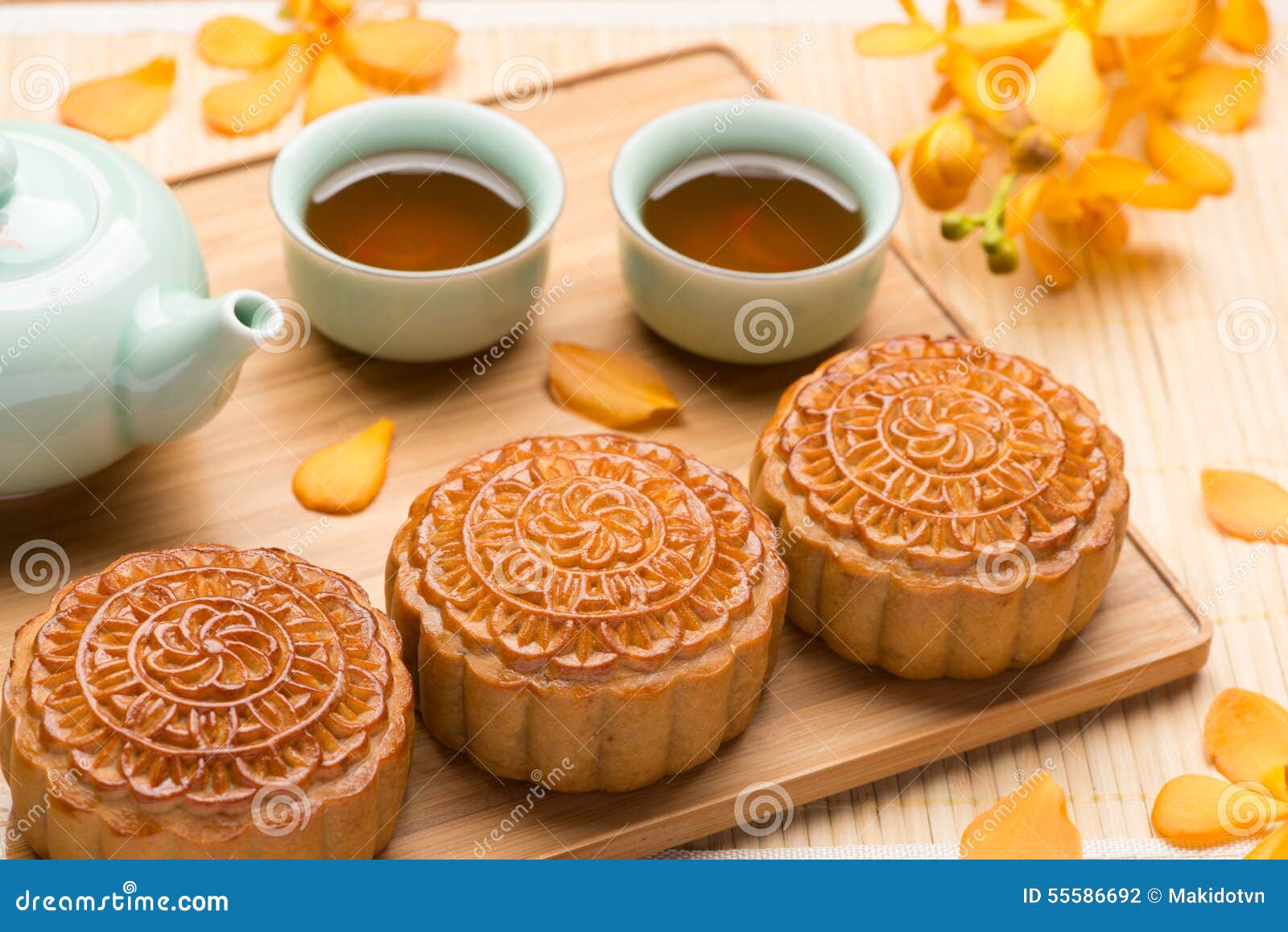 Mooncake and tea stock photo. Image of moon, festival - 55586692