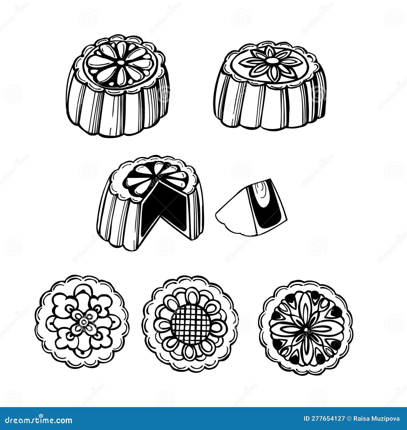 Mooncakes. Sketch Illustration Stock Vector - Illustration of baked ...