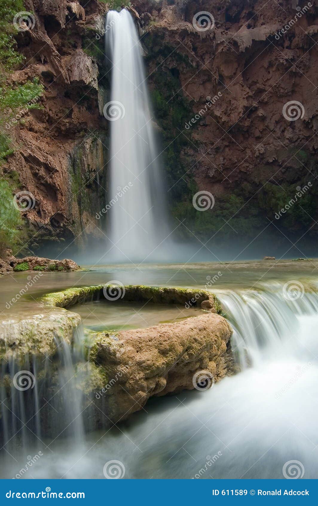 Mooney Falls and Travertine Cascades Stock Image - Image of aqua ...