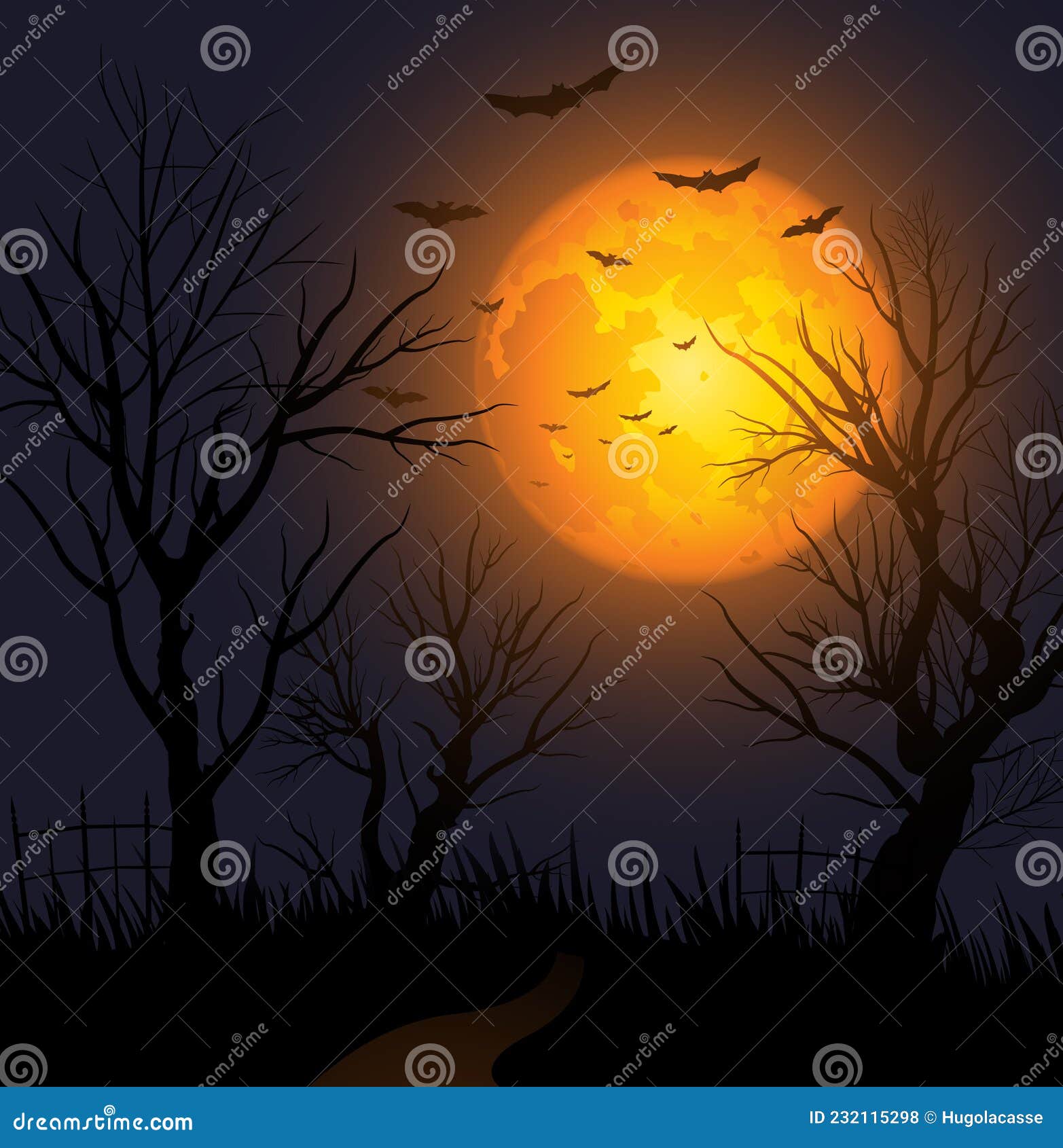 Moonlight Autumn Background with Creepy Trees Stock Vector ...