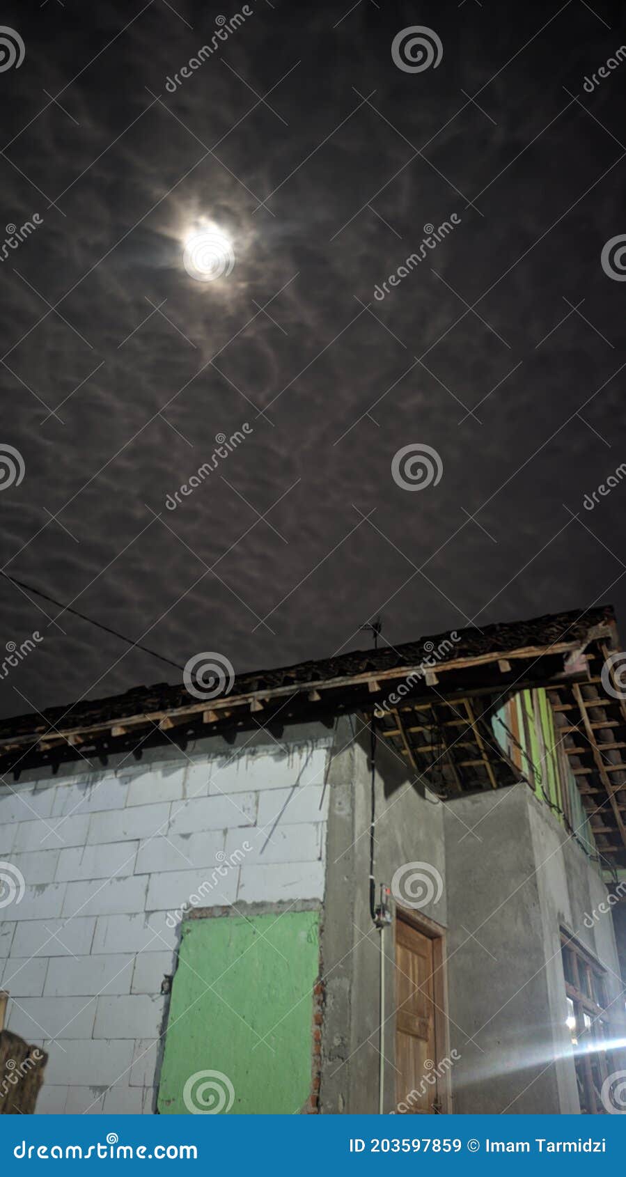 The Moonlight in the Beautiful Night Sky and Building Stock Image ...