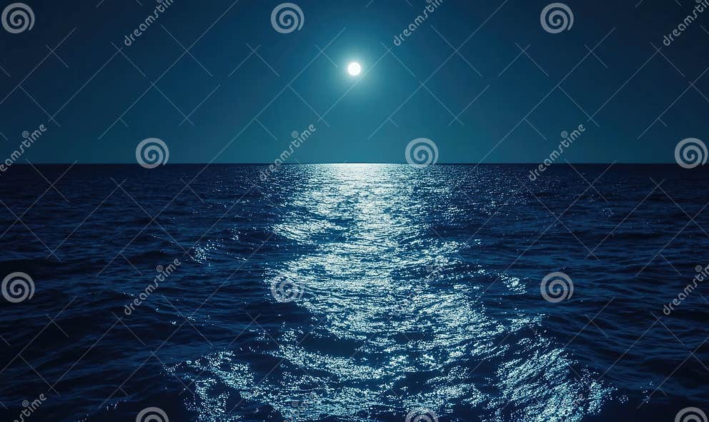 Moonlight Casting a Soft Glow on a Calm Sea Stock Image - Image of ...