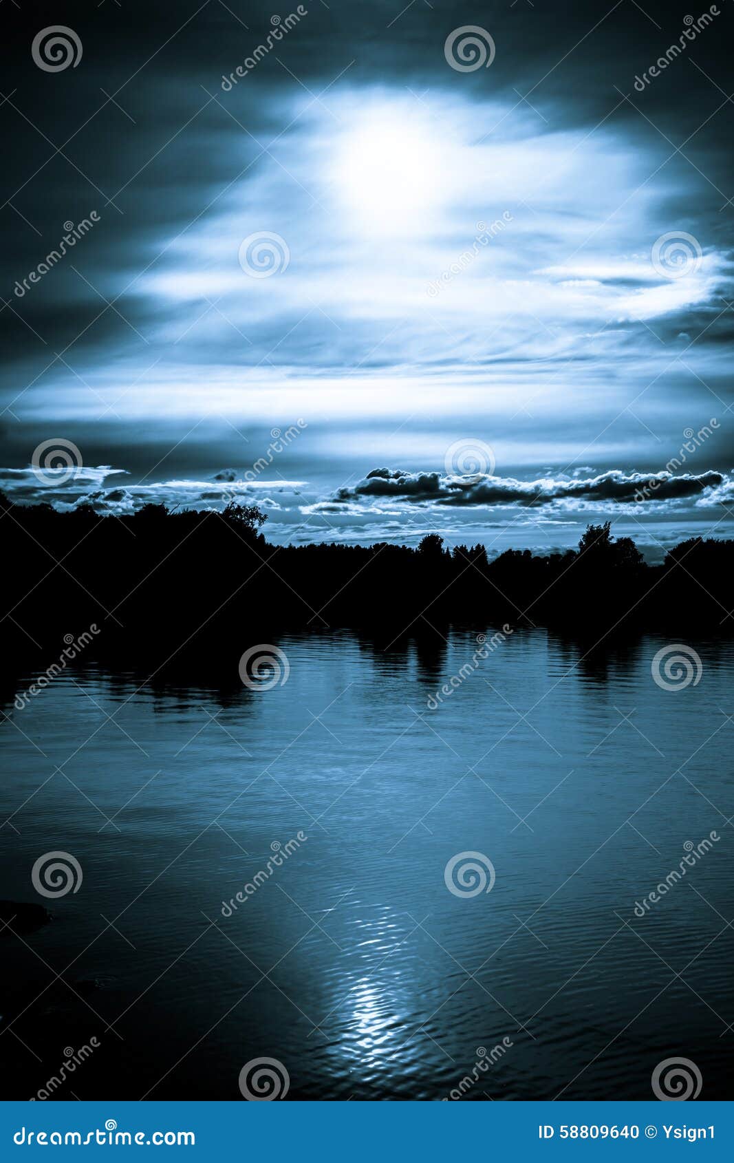 Moonlight in the Clouds Over a Lake Stock Photo - Image of nature ...