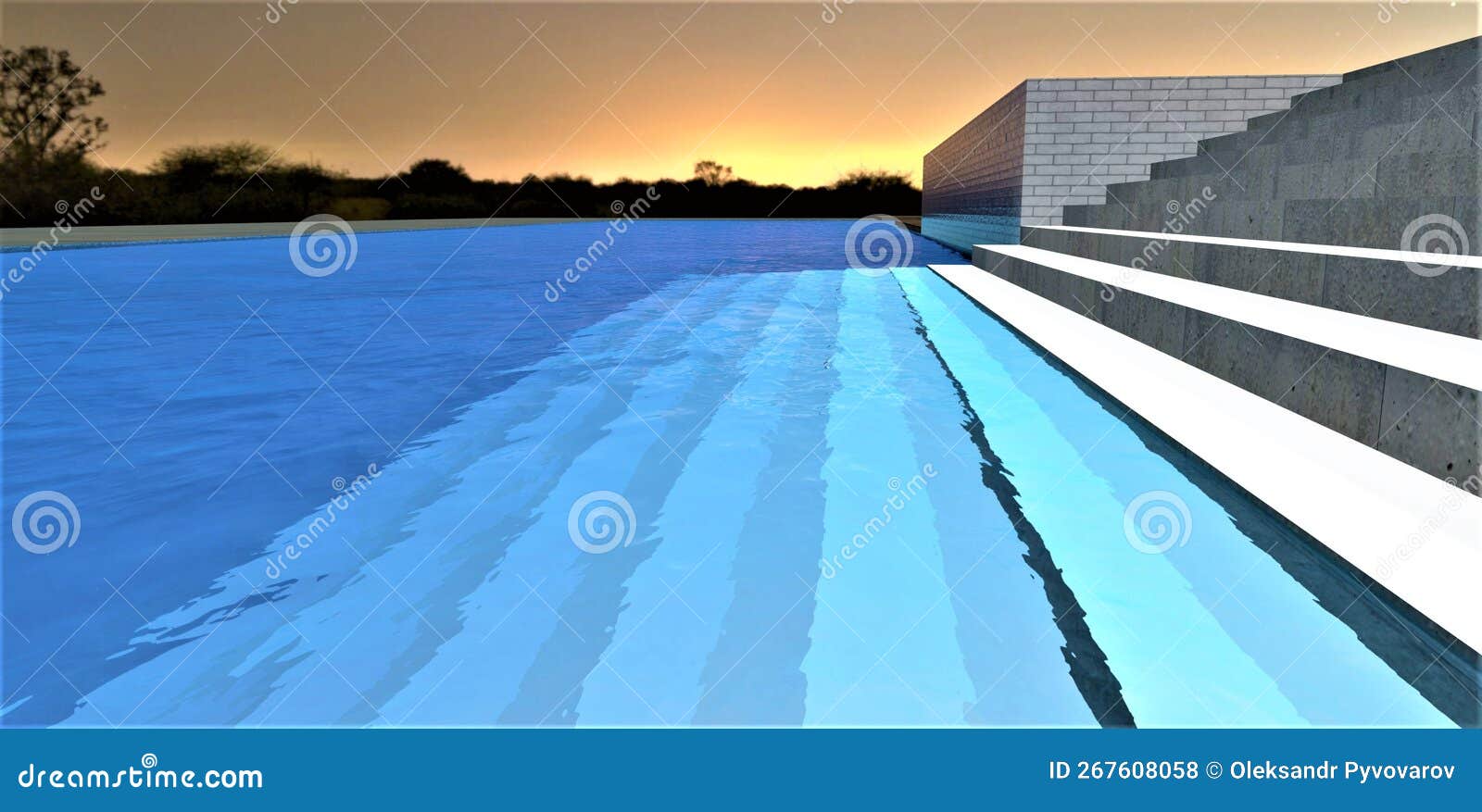 Moonlight Falling on the Concrete Steps Visible Under Clear Water of ...