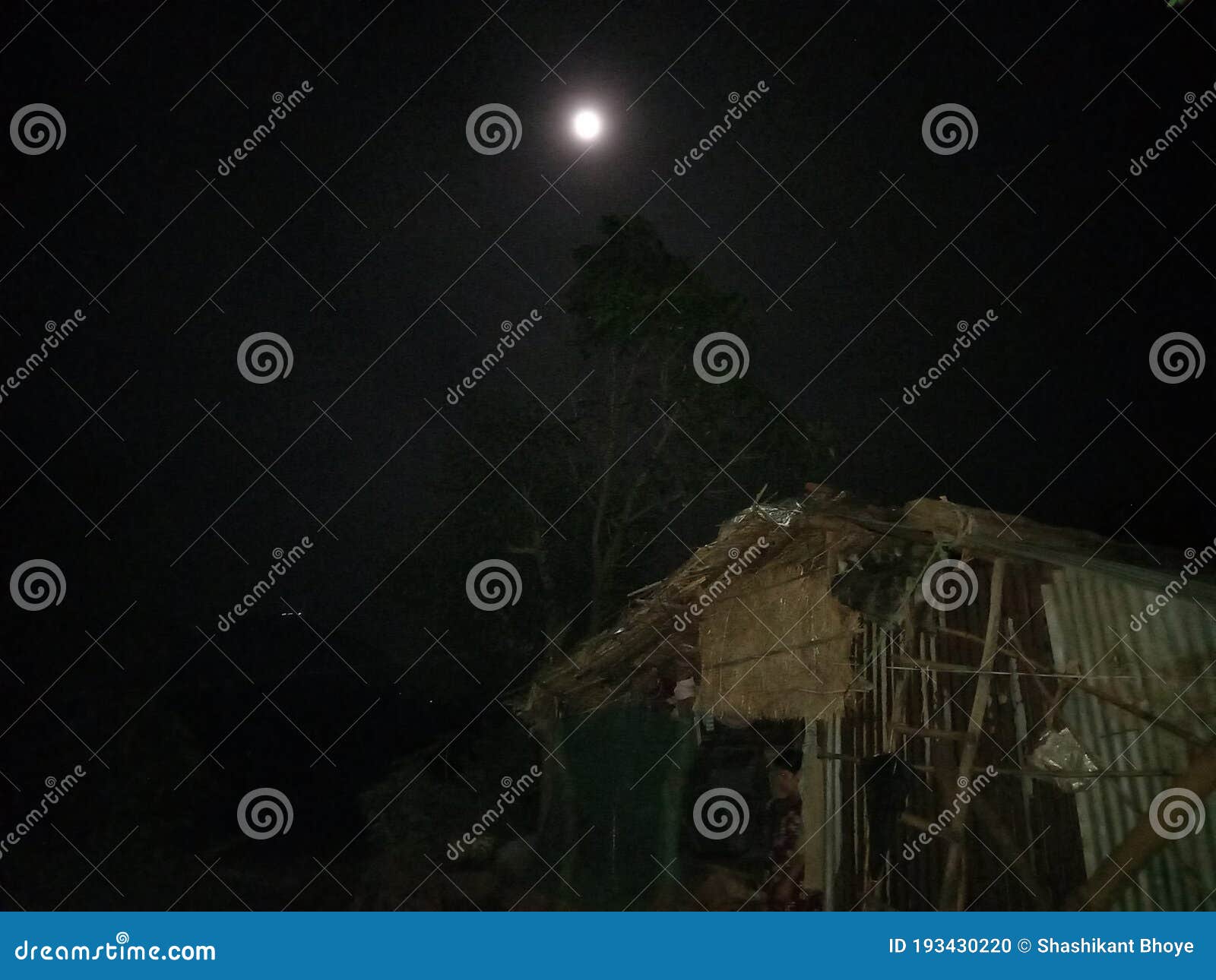 Moonlight hut stock photo. Image of night, scene, moonlight - 193430220