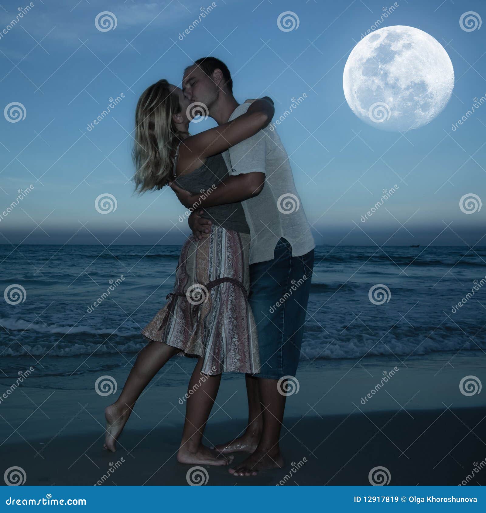 Moonlight kiss stock image. Image of leisure, dress, marine - 12917819