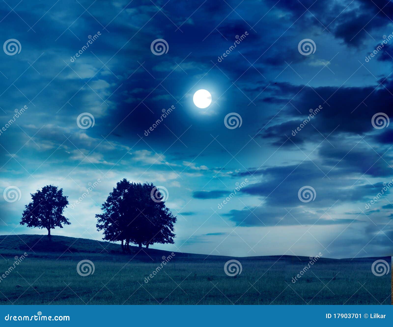 Moonlight Landscape Of Vettore Mountain. Italy Stock Image ...