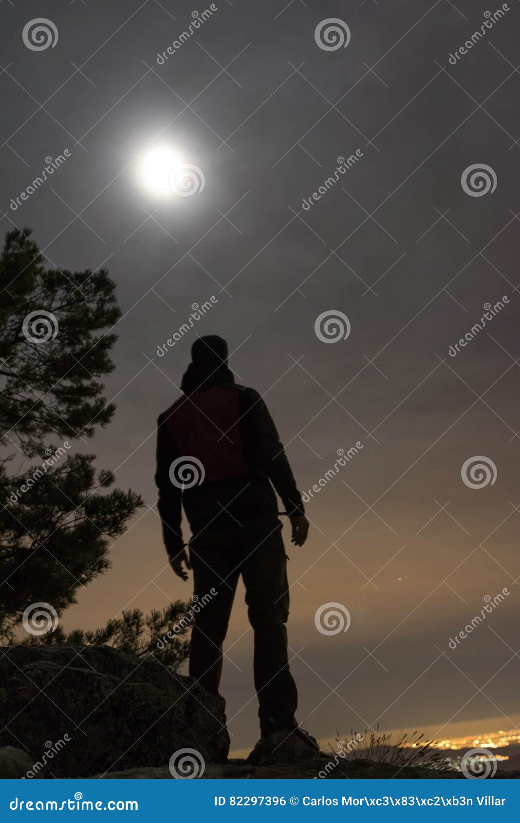 Moonlight man silhouette stock photo. Image of nature - 82297396