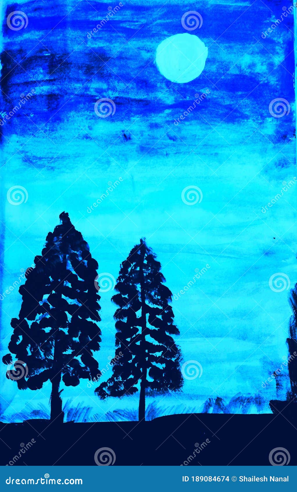 Moonlight & X-mas Trees Sketch Stock Illustration - Illustration of ...