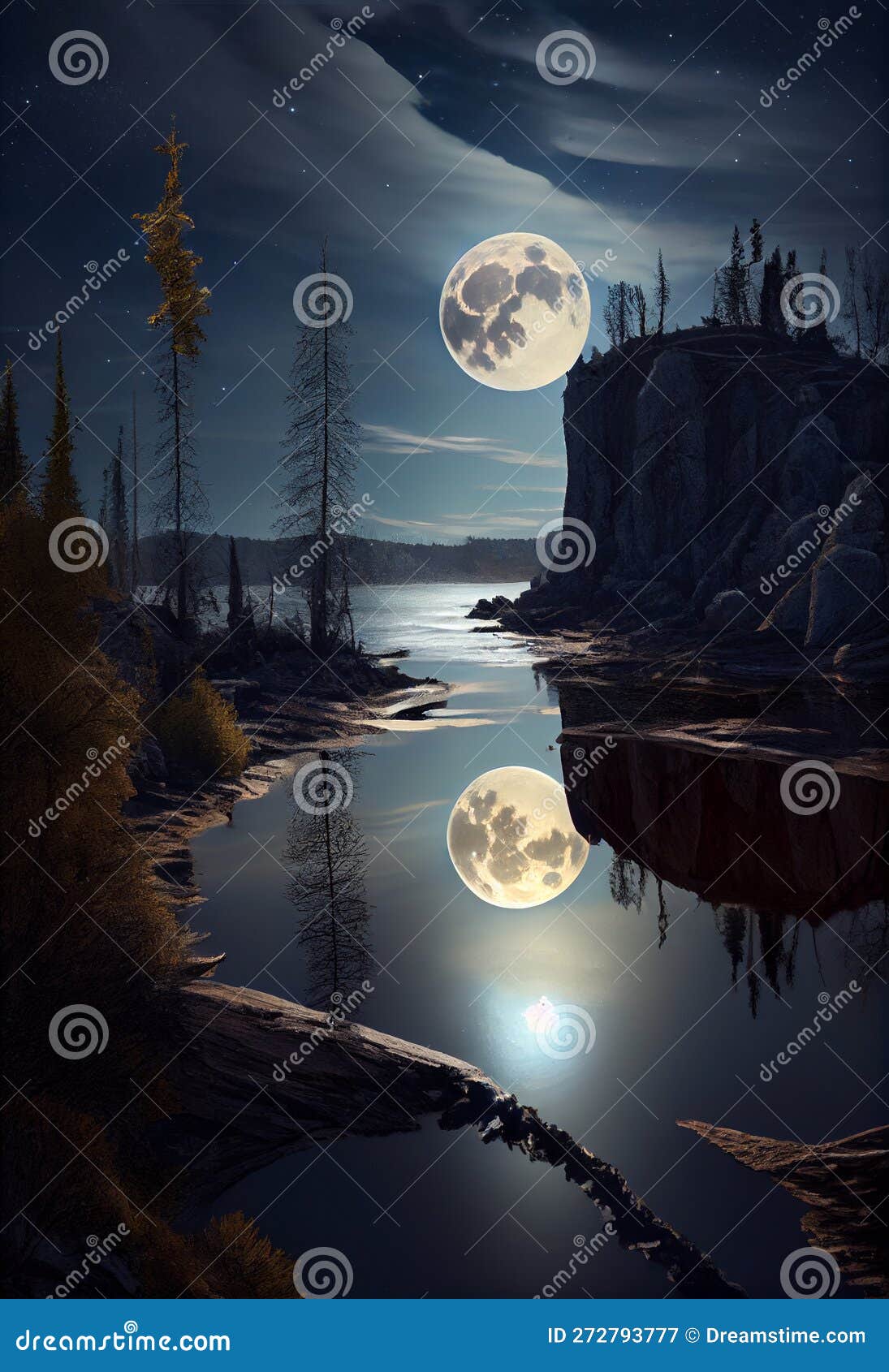 Moonlight among Natural Wonders. AI Generated Stock Illustration ...