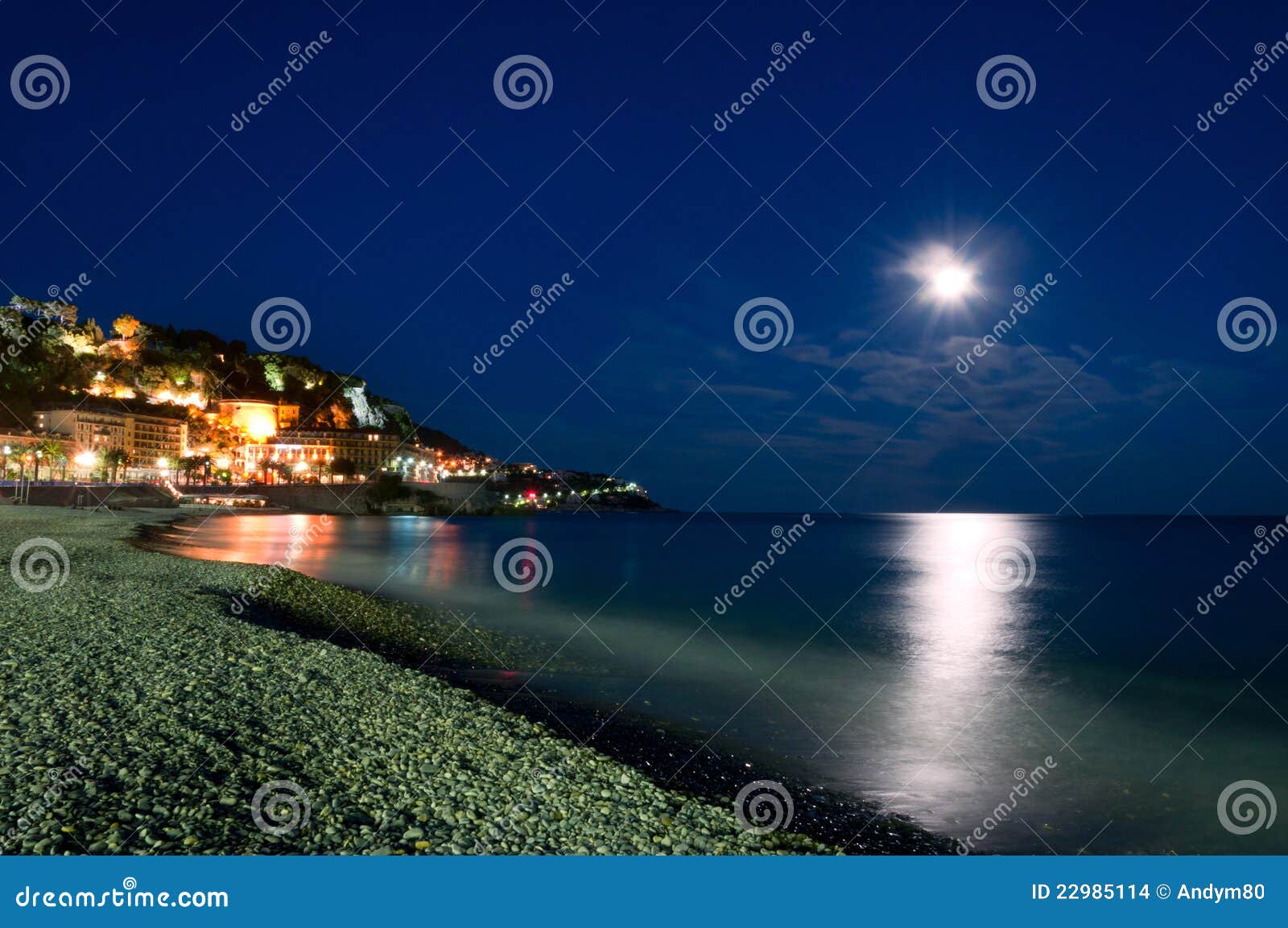 Moonlight in the Nice, Cote D Azur, France Stock Photo - Image of blue ...