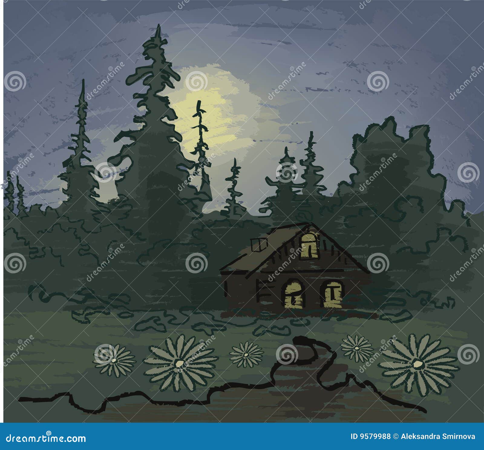 Moonlight Night Full Moon. Mystical Sky Realistic Clouds. And Stars ...