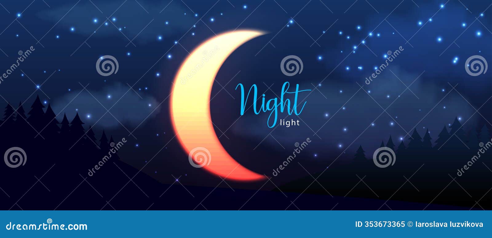 Moonlight Night Sky Horizontal Background With Cloud Half Moon And ...