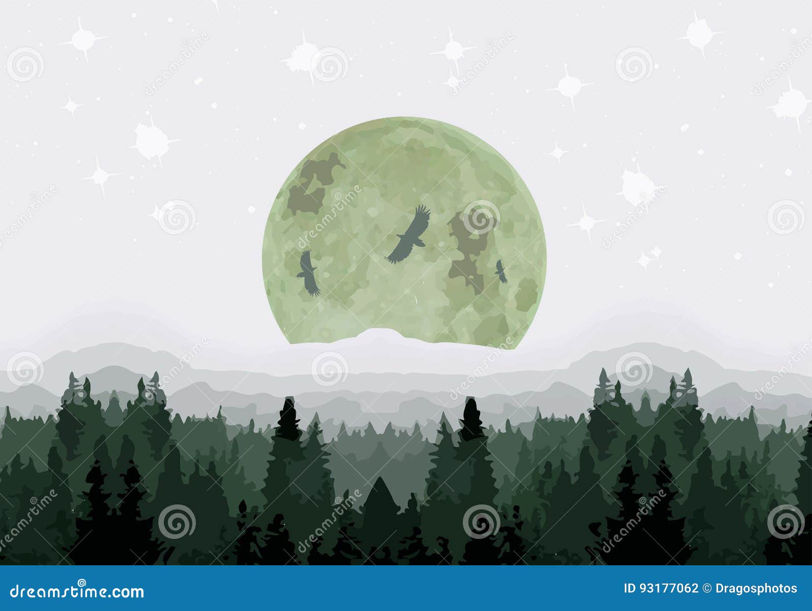 Moonlight over forest stock illustration. Illustration of tracing ...