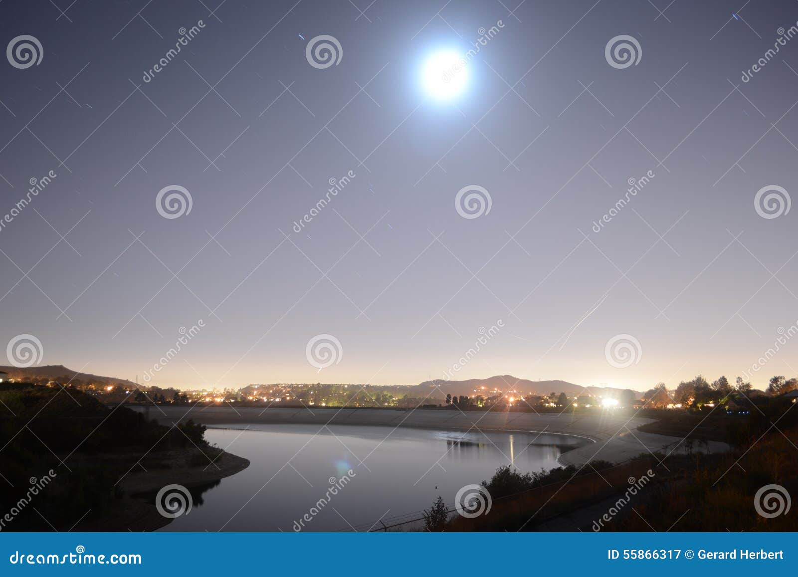 Moonlight over lake stock image. Image of morning, calm - 55866317