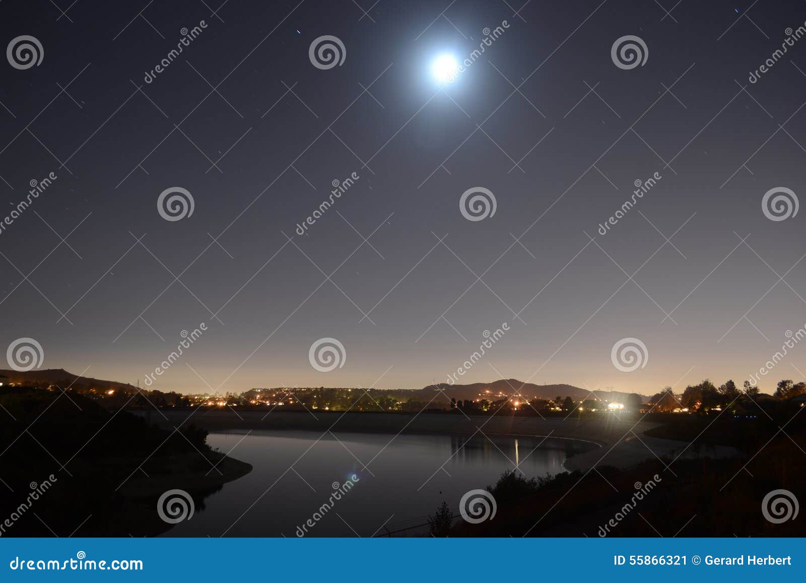 Moonlight over lake stock image. Image of river, shot - 55866321