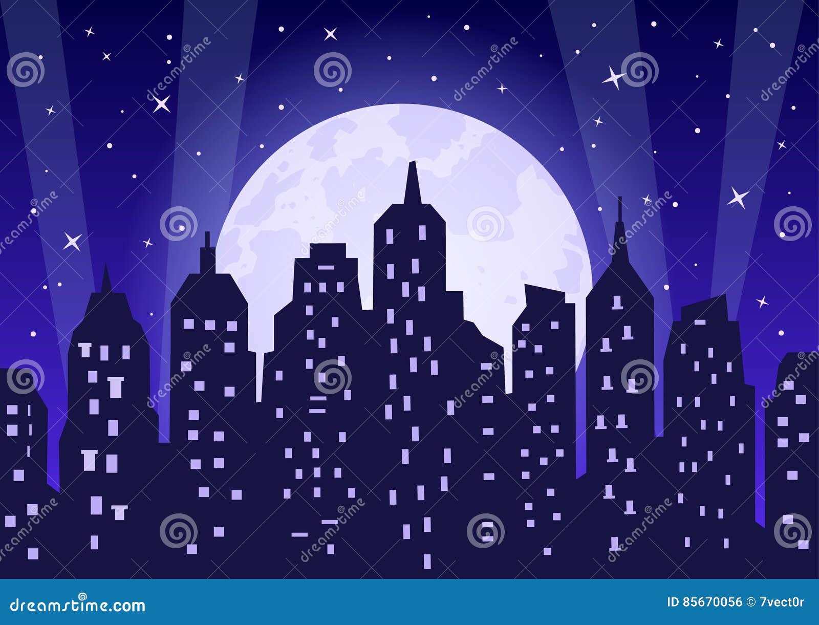 Moonlight City Background Vector Illustration | CartoonDealer.com #2130766