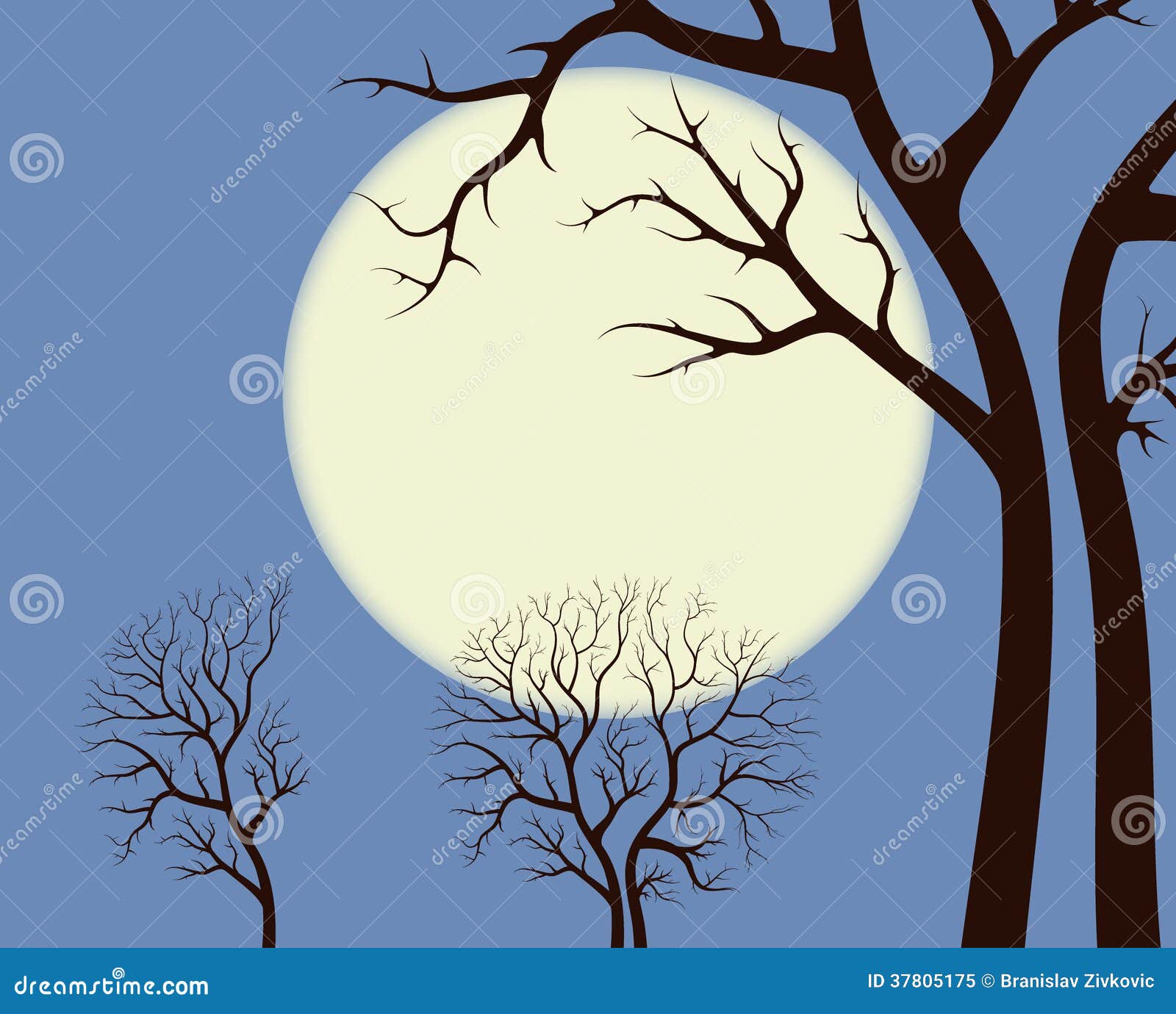 Moonlight over trees stock illustration. Illustration of evening - 37805175