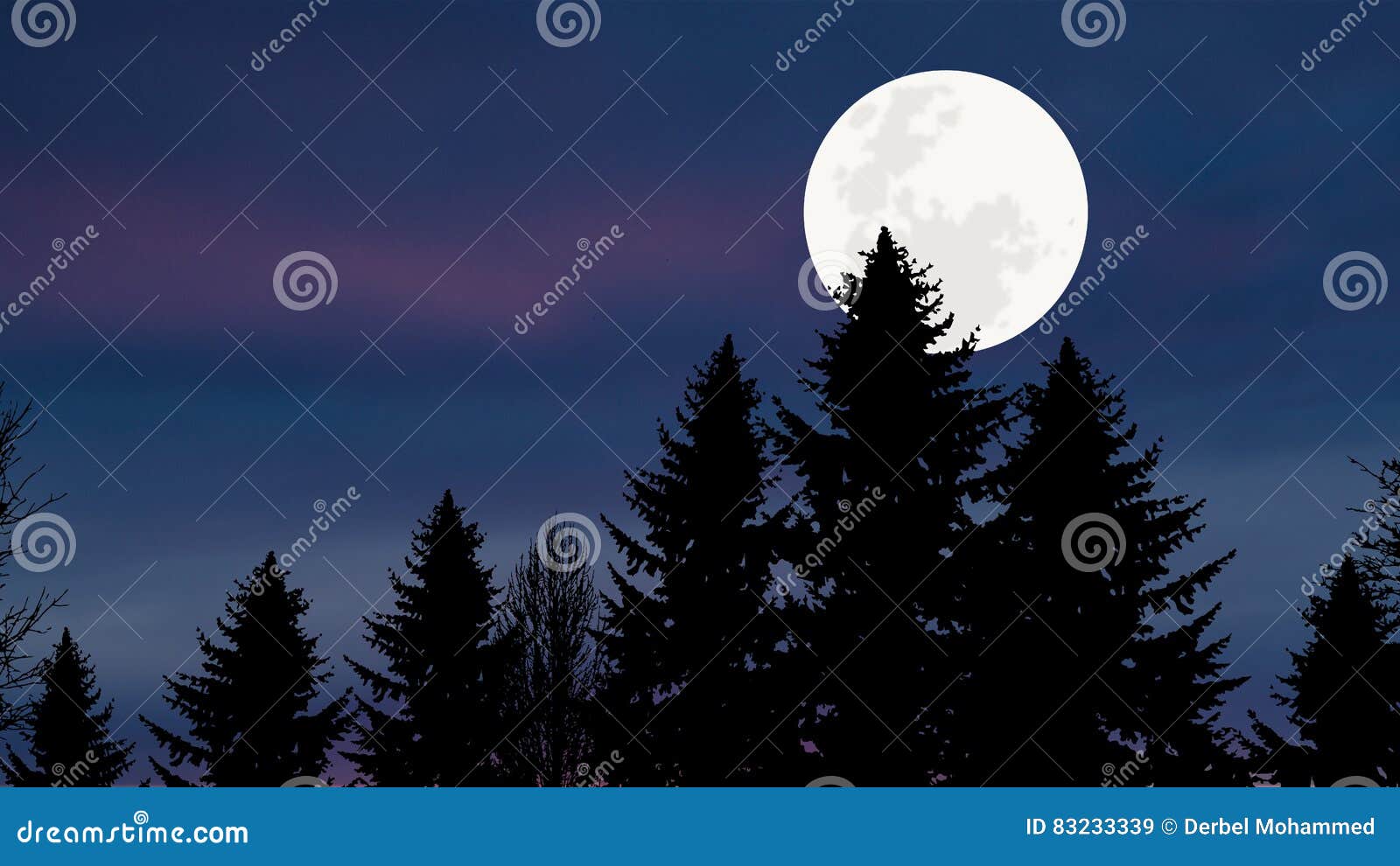 Moonlight pine forest stock illustration. Illustration of moonlight ...
