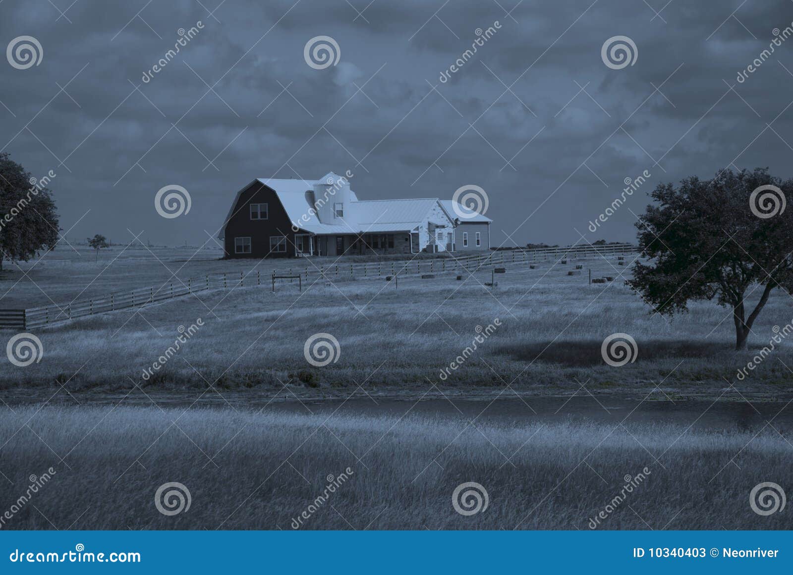 Moonlight Ranch stock image. Image of hillside, pond - 10340403