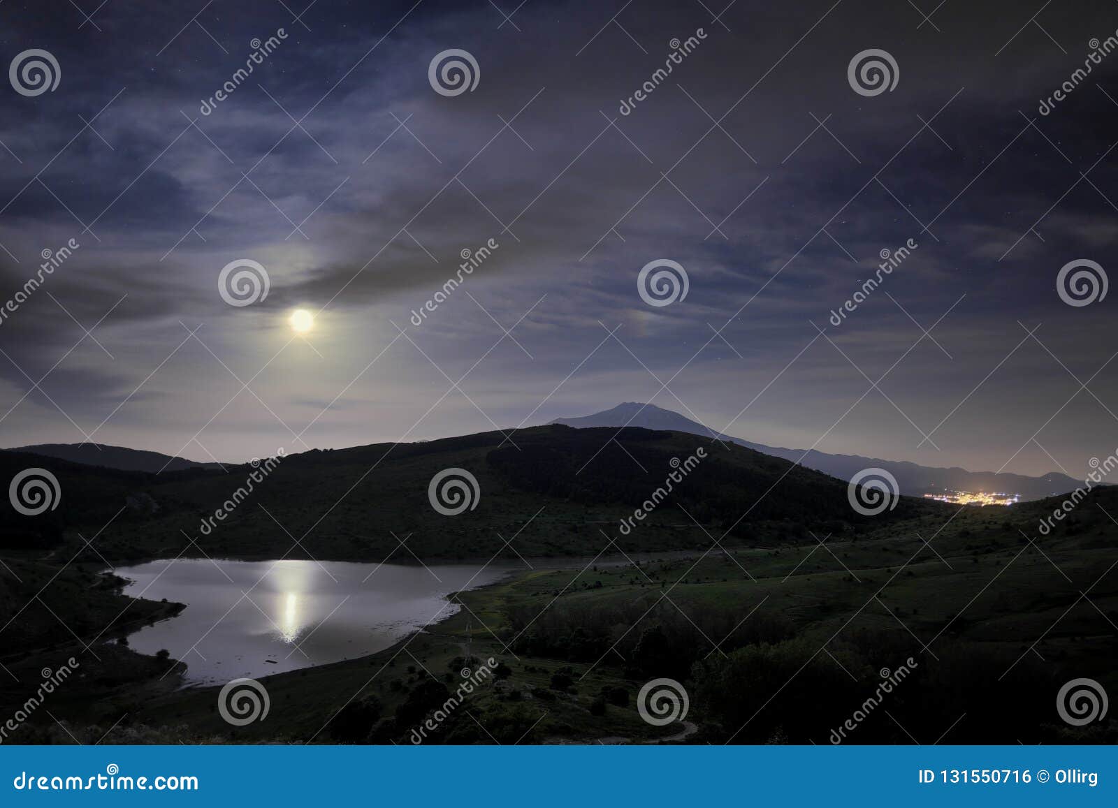 Moonlight Reflection on Trearie Lake in Nebrodi Park Stock Photo ...