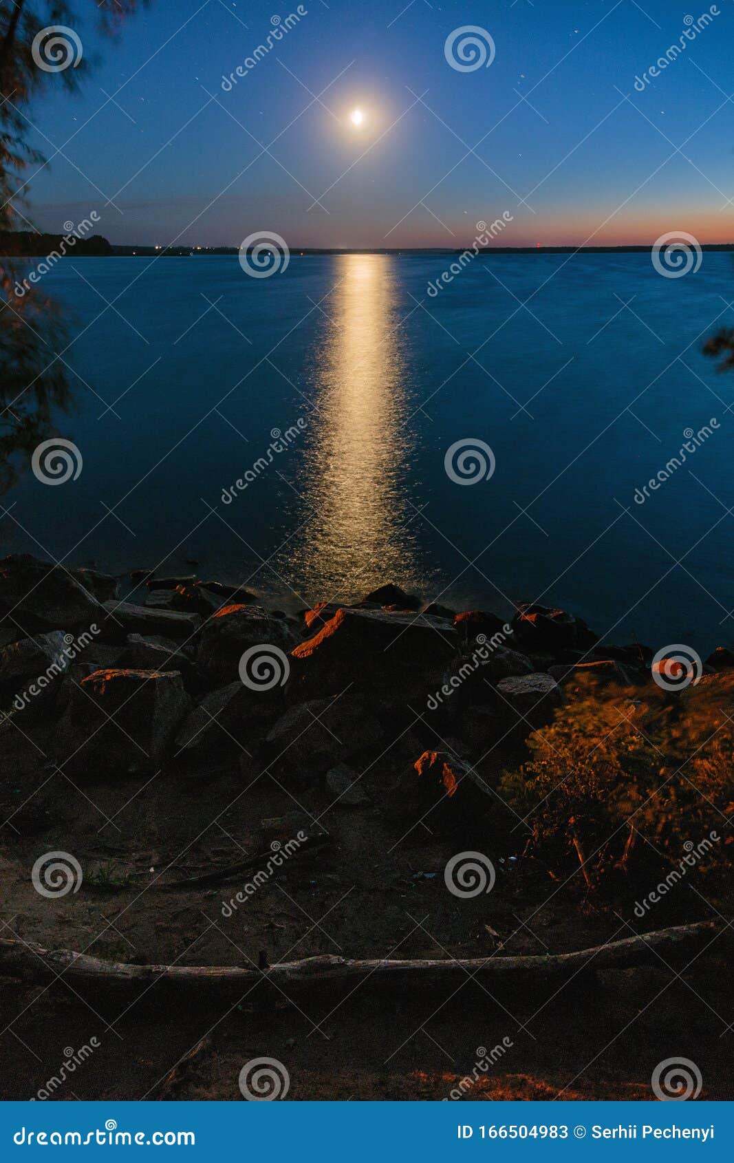 Moonlight on the river stock image. Image of exposure - 166504983