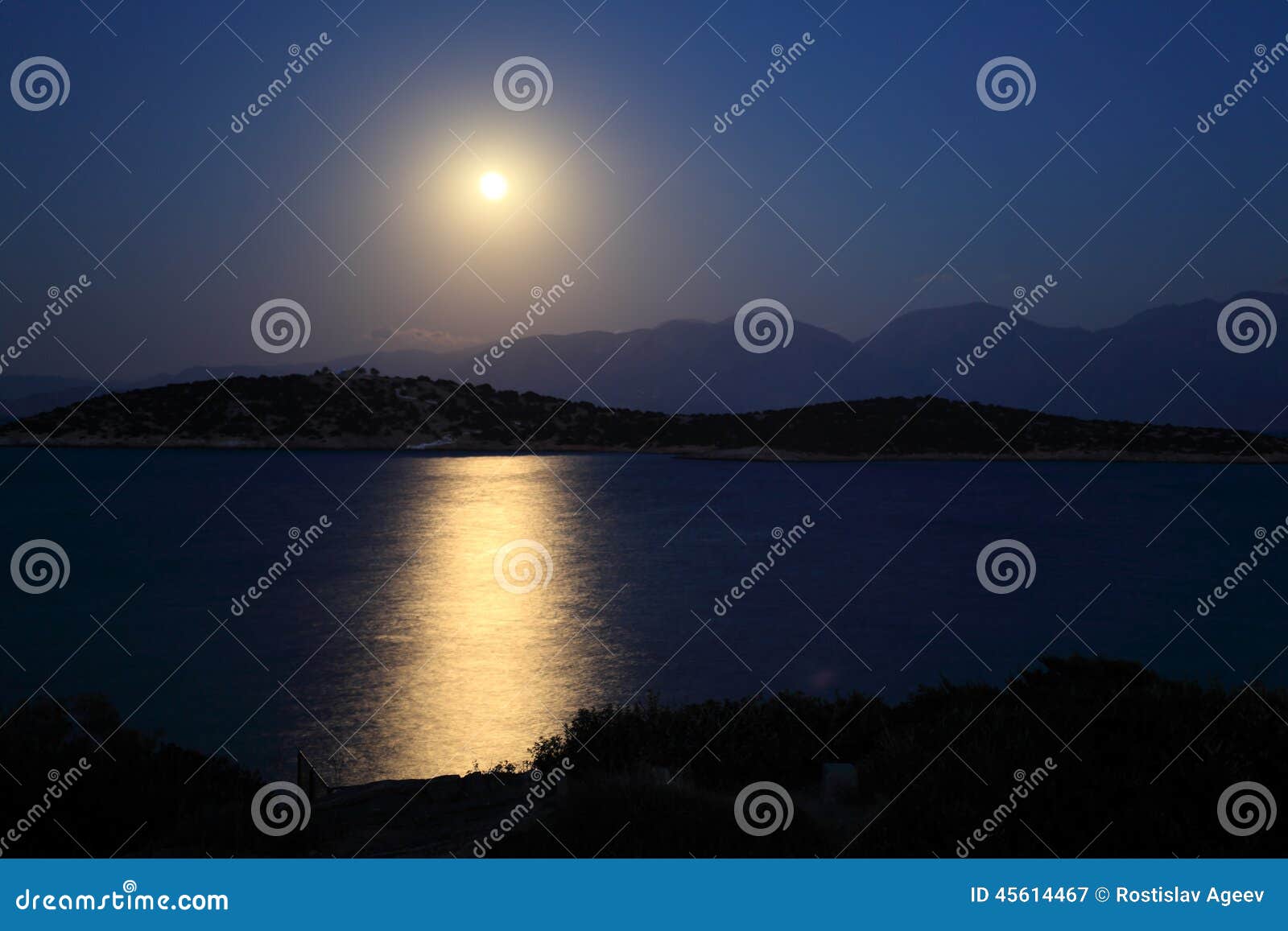 Moonlight Road and Mediterranean Sea Stock Image - Image of midnight ...