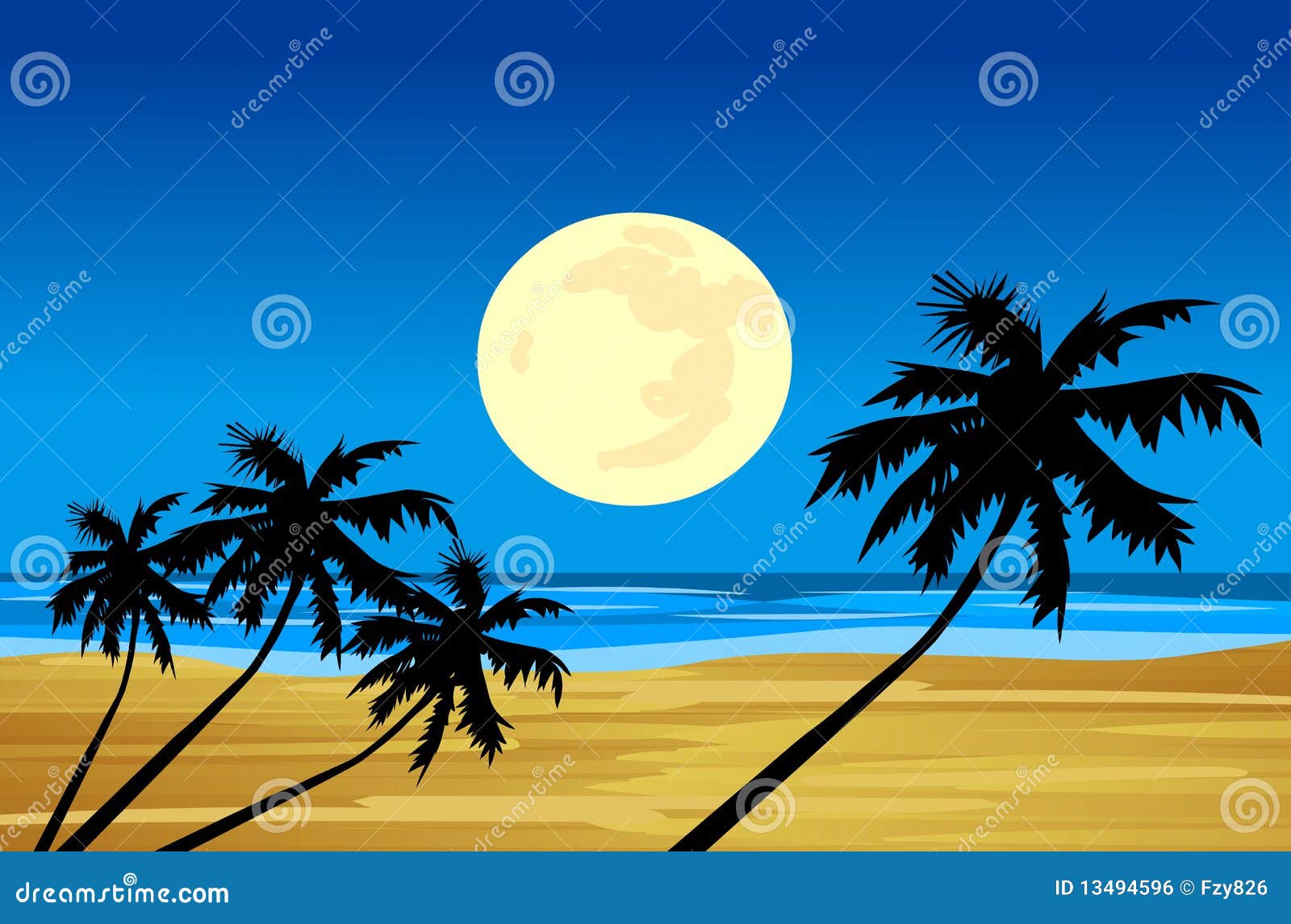 Moonlight sea beach stock illustration. Illustration of moonlight ...