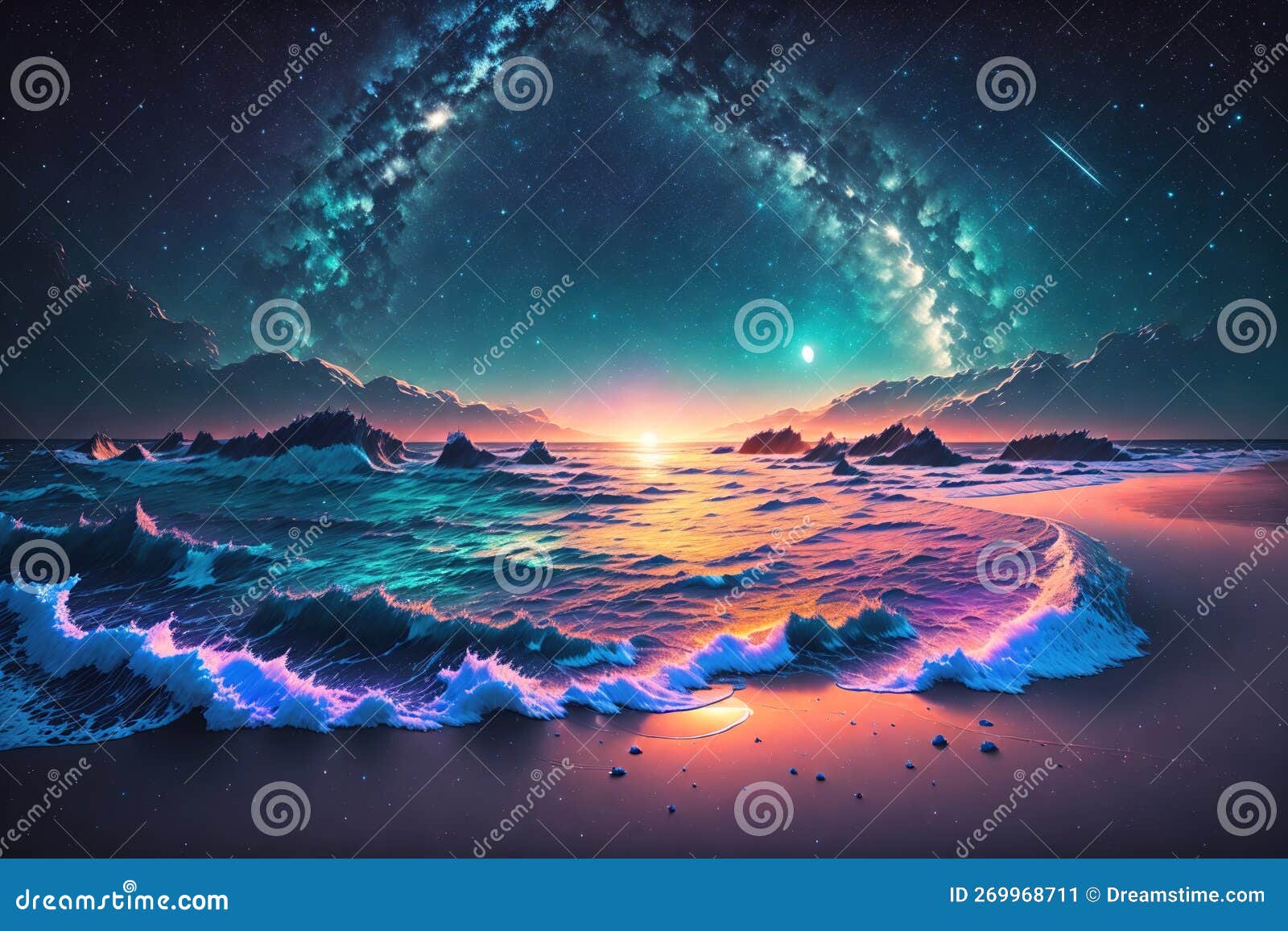 Moonlight,sea, Meteor,stars by AI Generated Stock Illustration ...