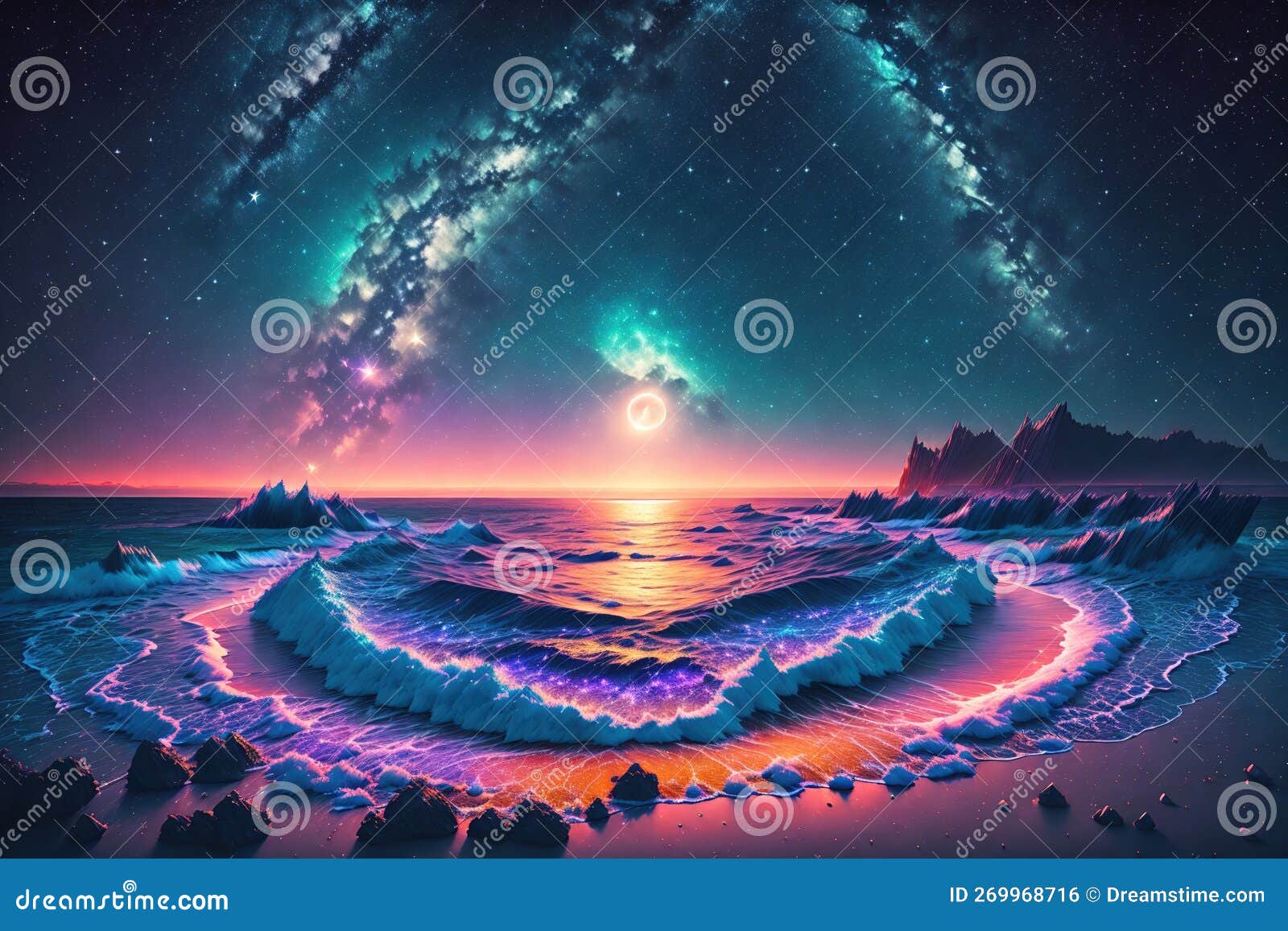 Moonlight,sea, Meteor,stars by AI Generated Stock Illustration ...