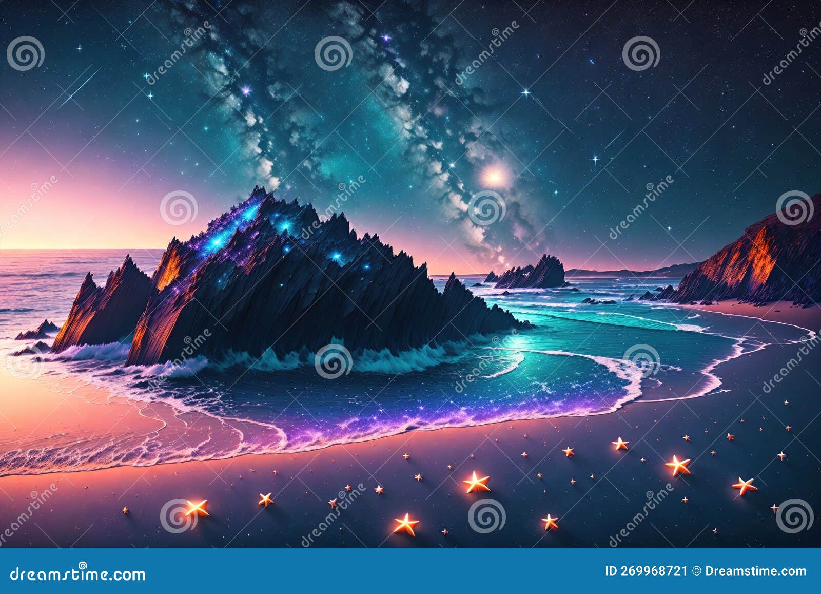 Moonlight,sea, Meteor,stars by AI Generated Stock Illustration ...