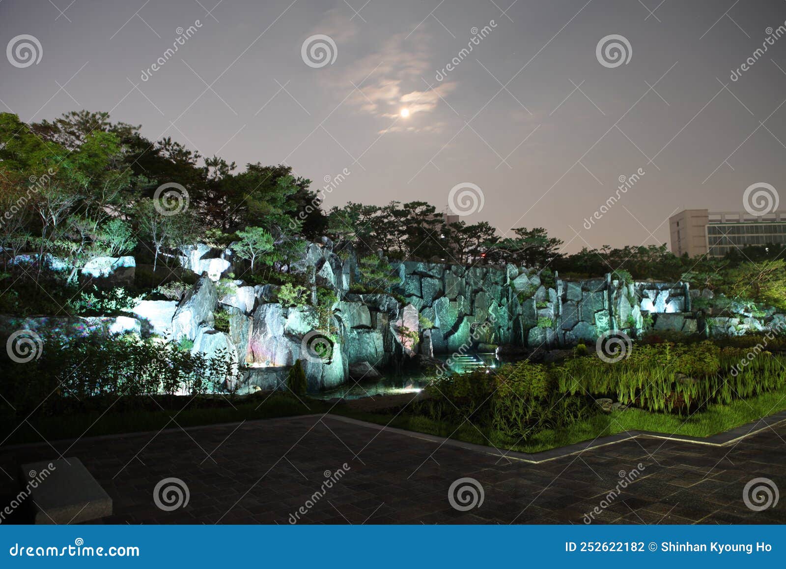 Drawing Moonlight Over Time-changing Rock Lights Stock Photo - Image of ...