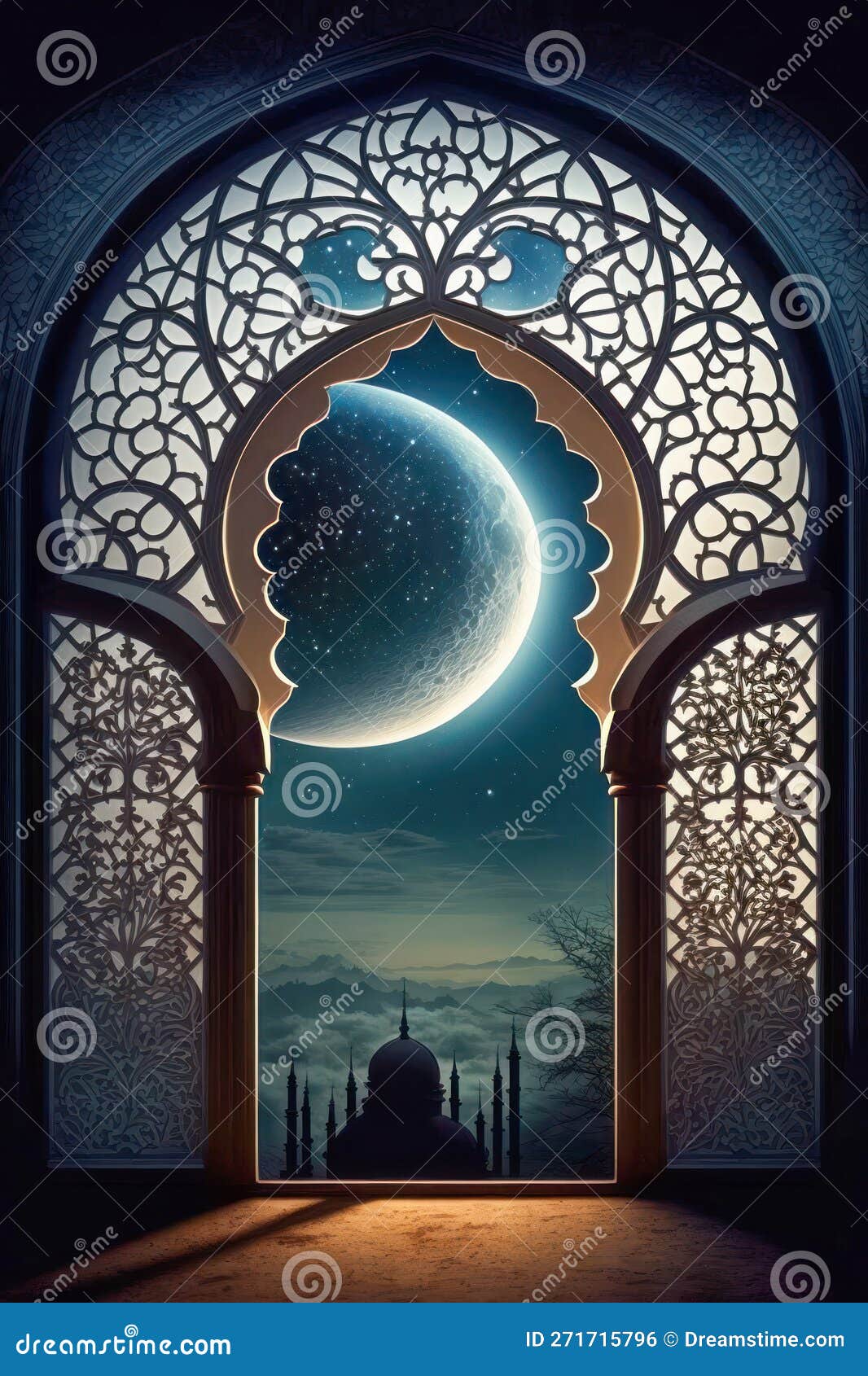 Moonlight Shines Through Window Into Islamic Mosque. Created With ...