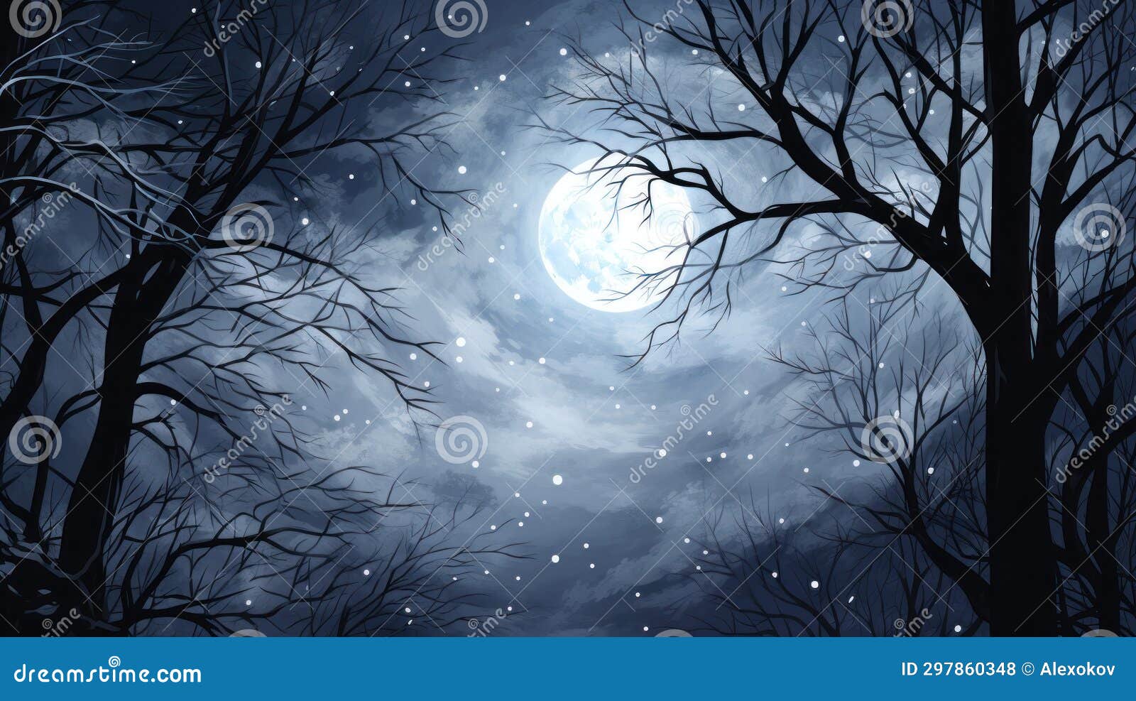 Moonlight and Snow through the Trees AI Generated Stock Illustration ...
