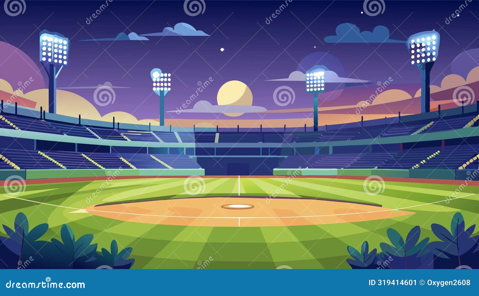 Moonlit Baseball Stadium Under Starry Night Sky Stock Image ...