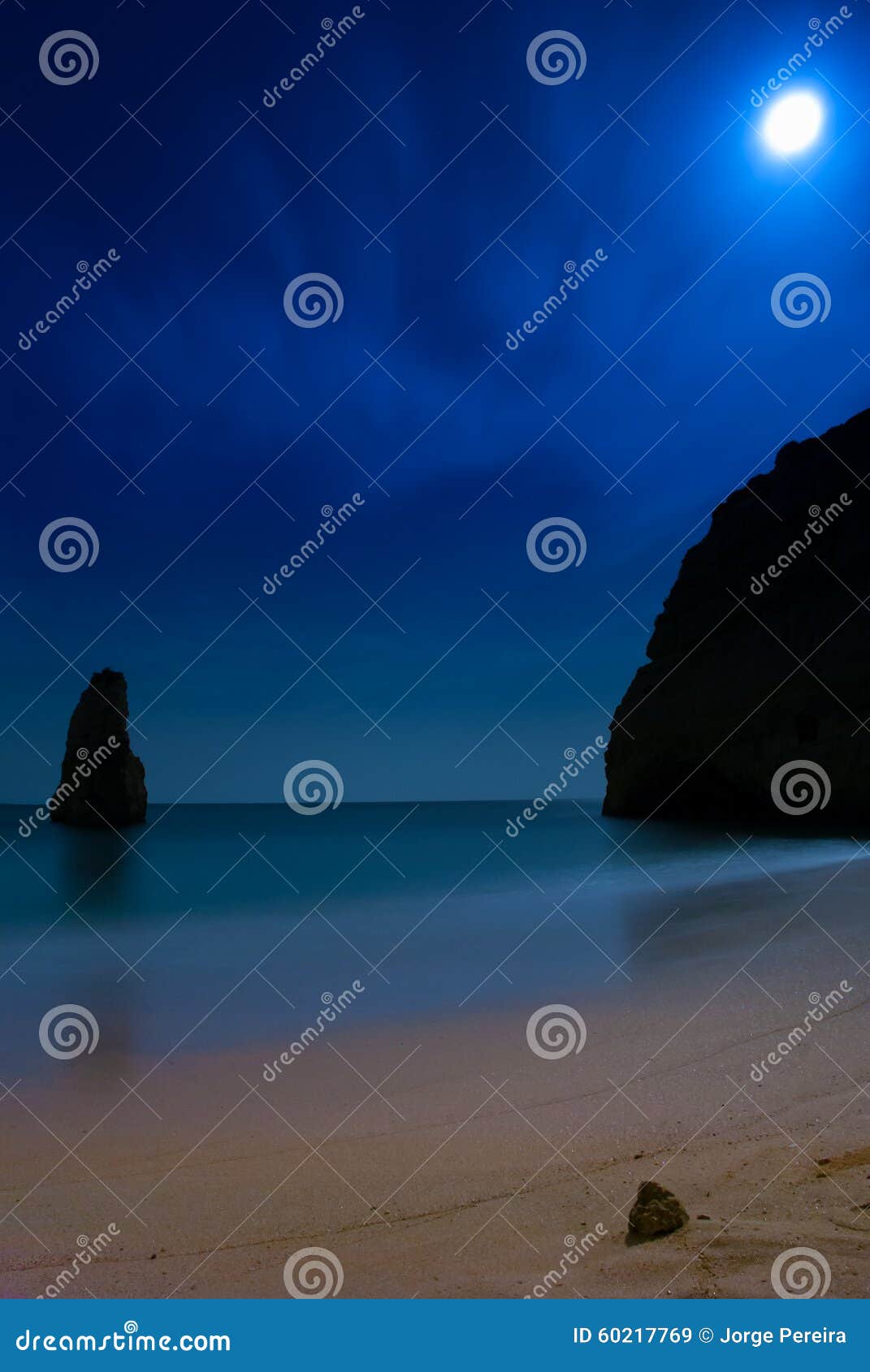 Moonlit beach and rock stock image. Image of moonlit - 60217769