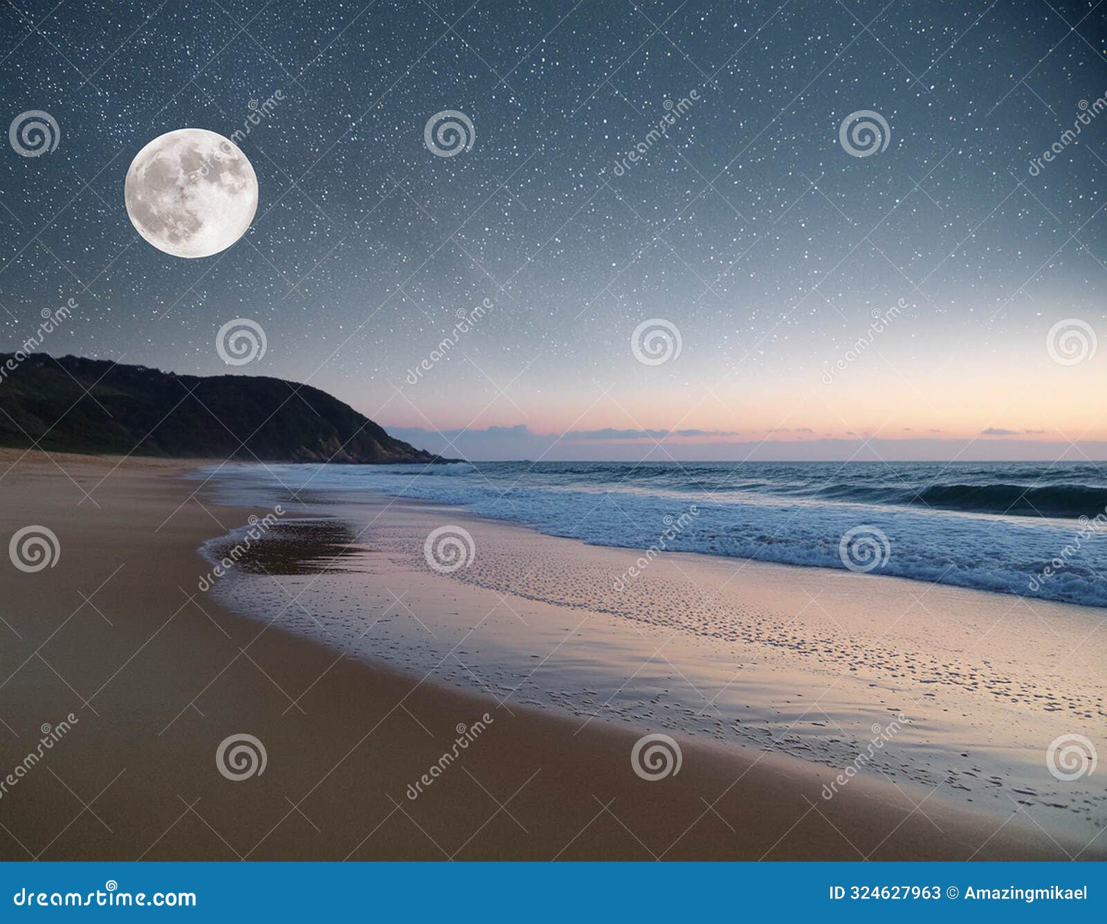 Moonlit Beach With Silhouetted Figures Royalty-Free Stock Photography ...