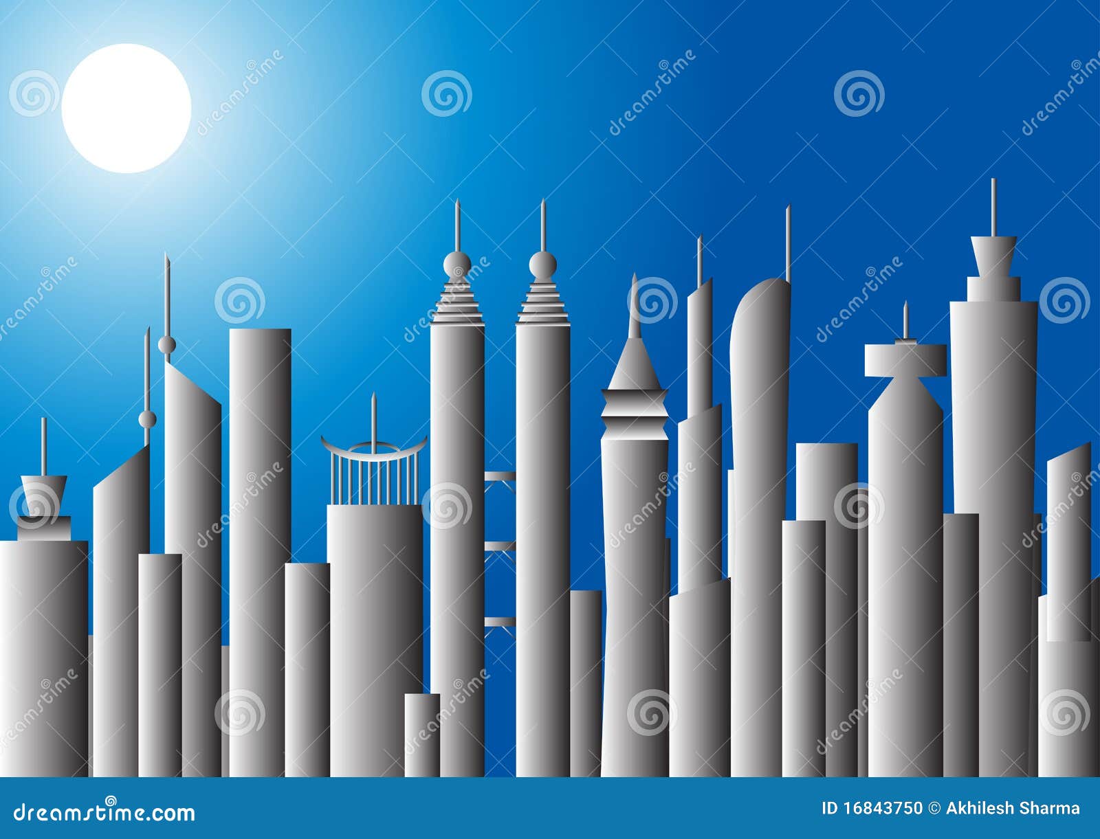 Moonlit Cityscape, Illustration Stock Vector - Illustration of ...