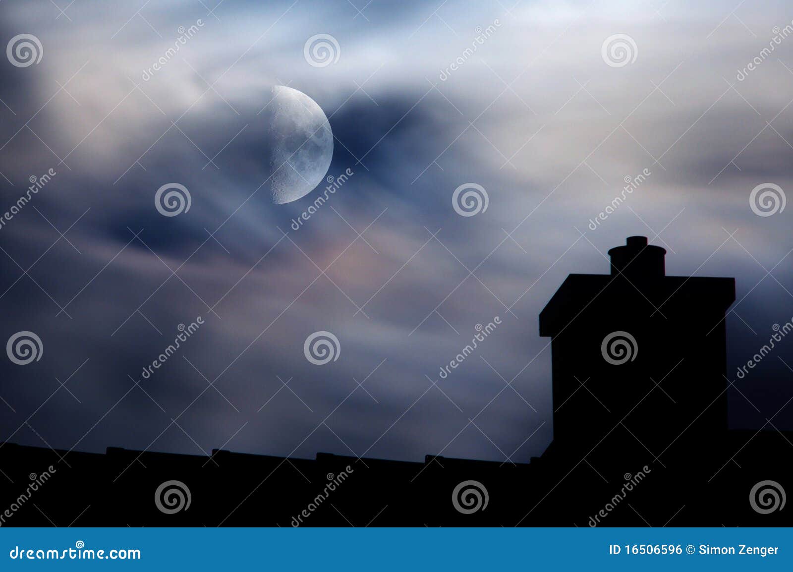 Moonlit Clouds Above Rooftop Stock Photo - Image of cloudy, moonlight ...