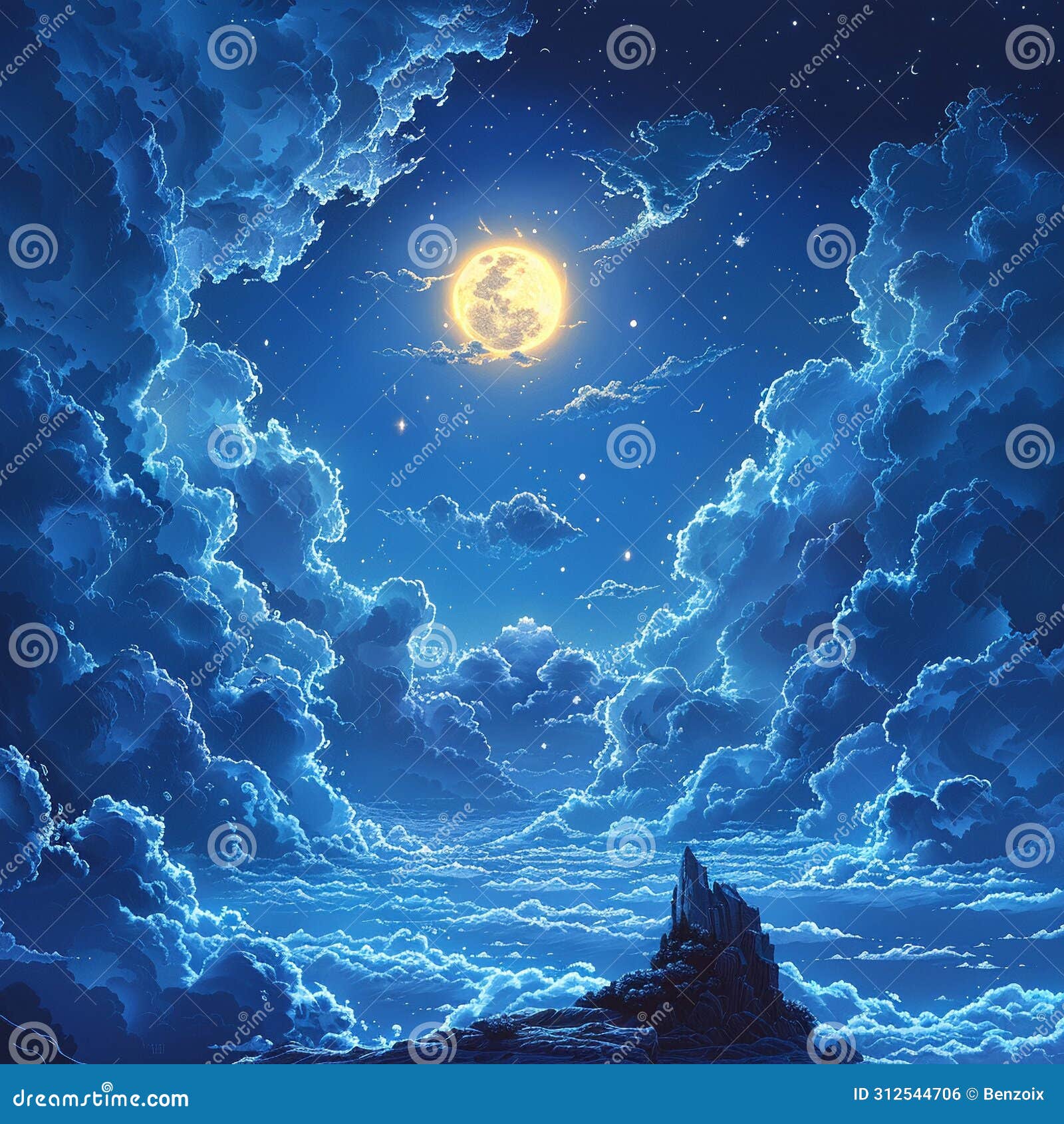 Moonlit Clouds in a Night Sky Stock Photo - Image of nightfall, vision ...