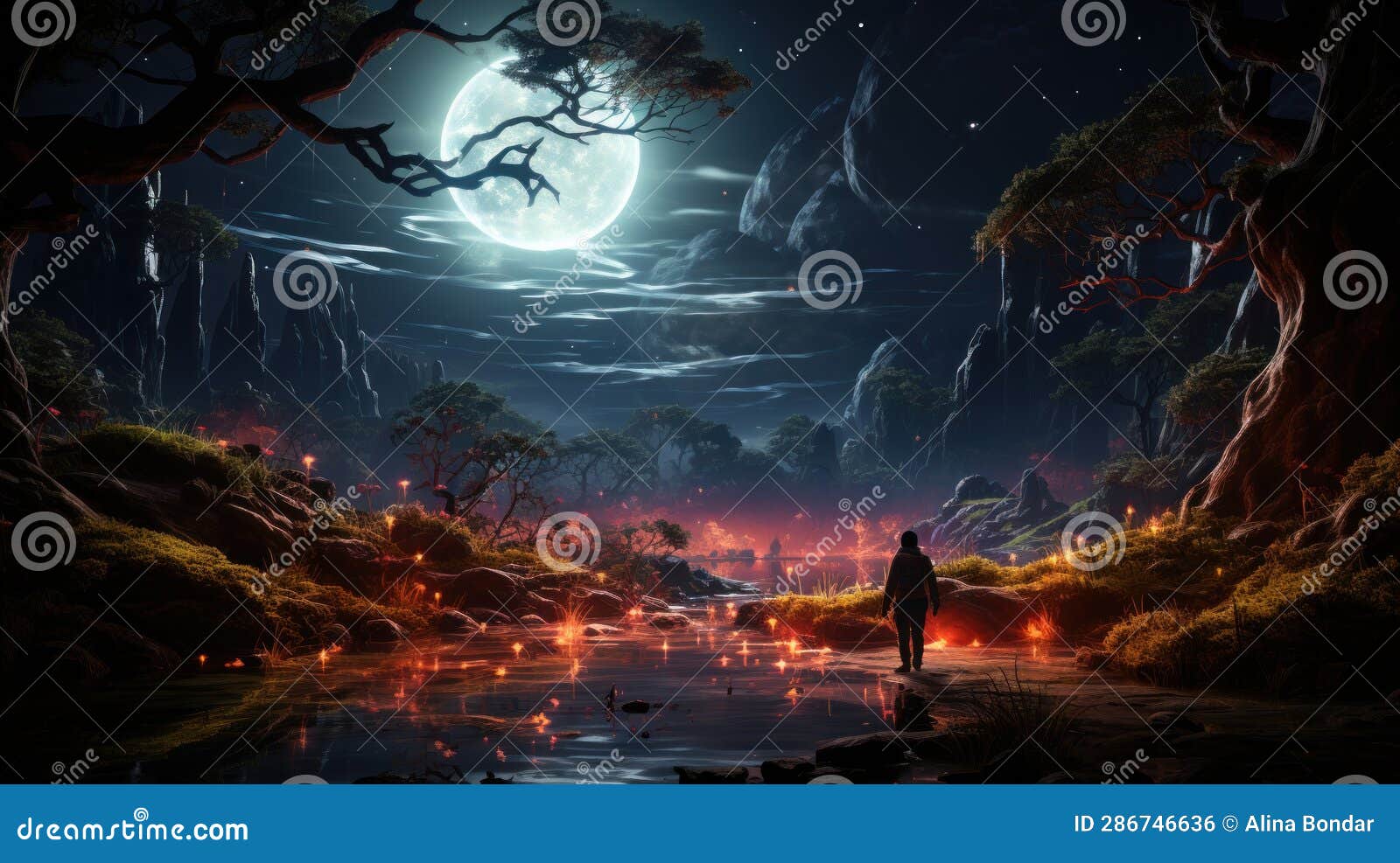Moonlit Forest Ranger Battles Water Elemental with Powers. Created with ...