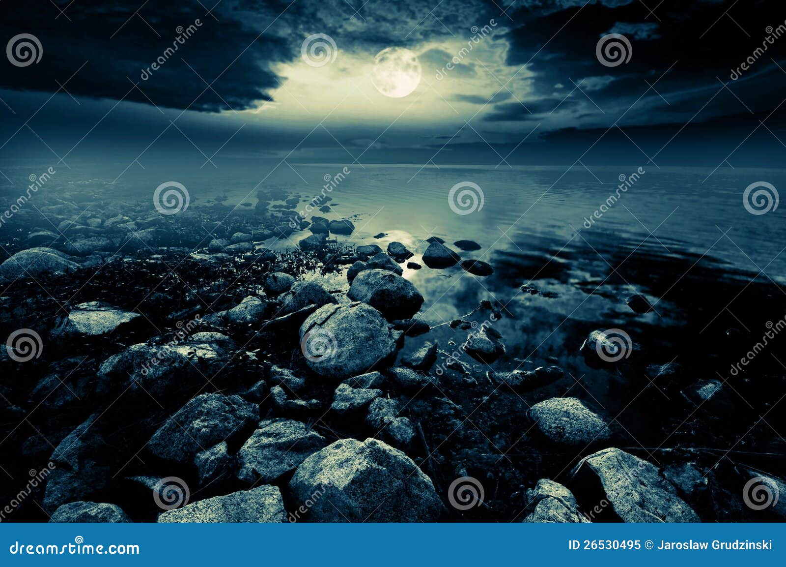 Moonlit lake stock image. Image of fantasy, blue, horizon - 26530495