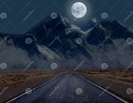 Moonlit mountain road stock illustration. Illustration of night - 5910266